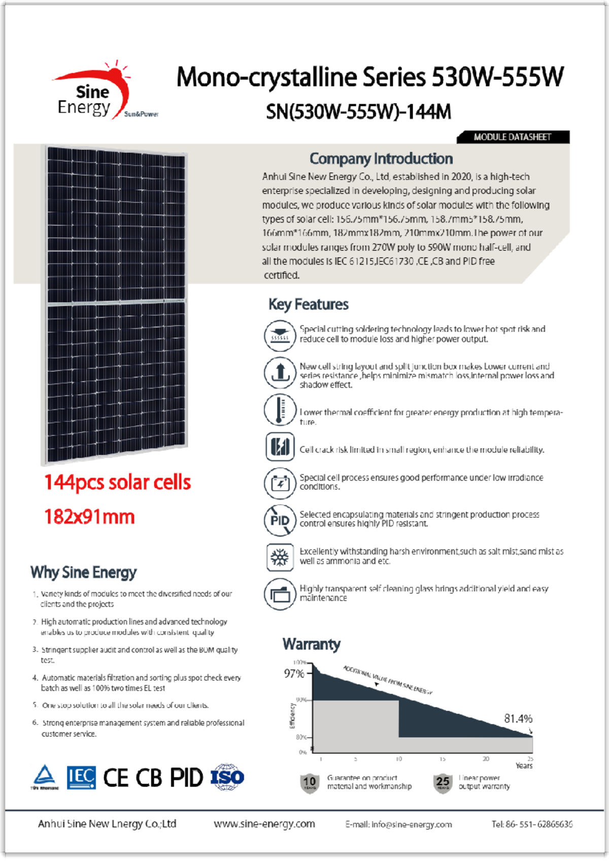 Ficha técnica panel solar Sine Energy 530 555 watt 1 - Sistema ...