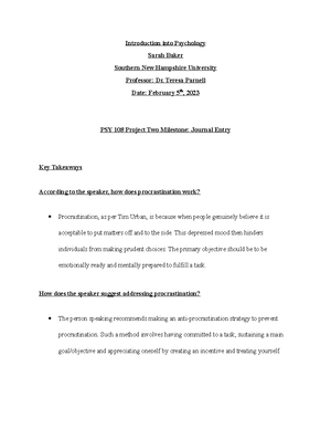 PSY108 Project One Milestone - PSY-108 - SNHU - Studocu
