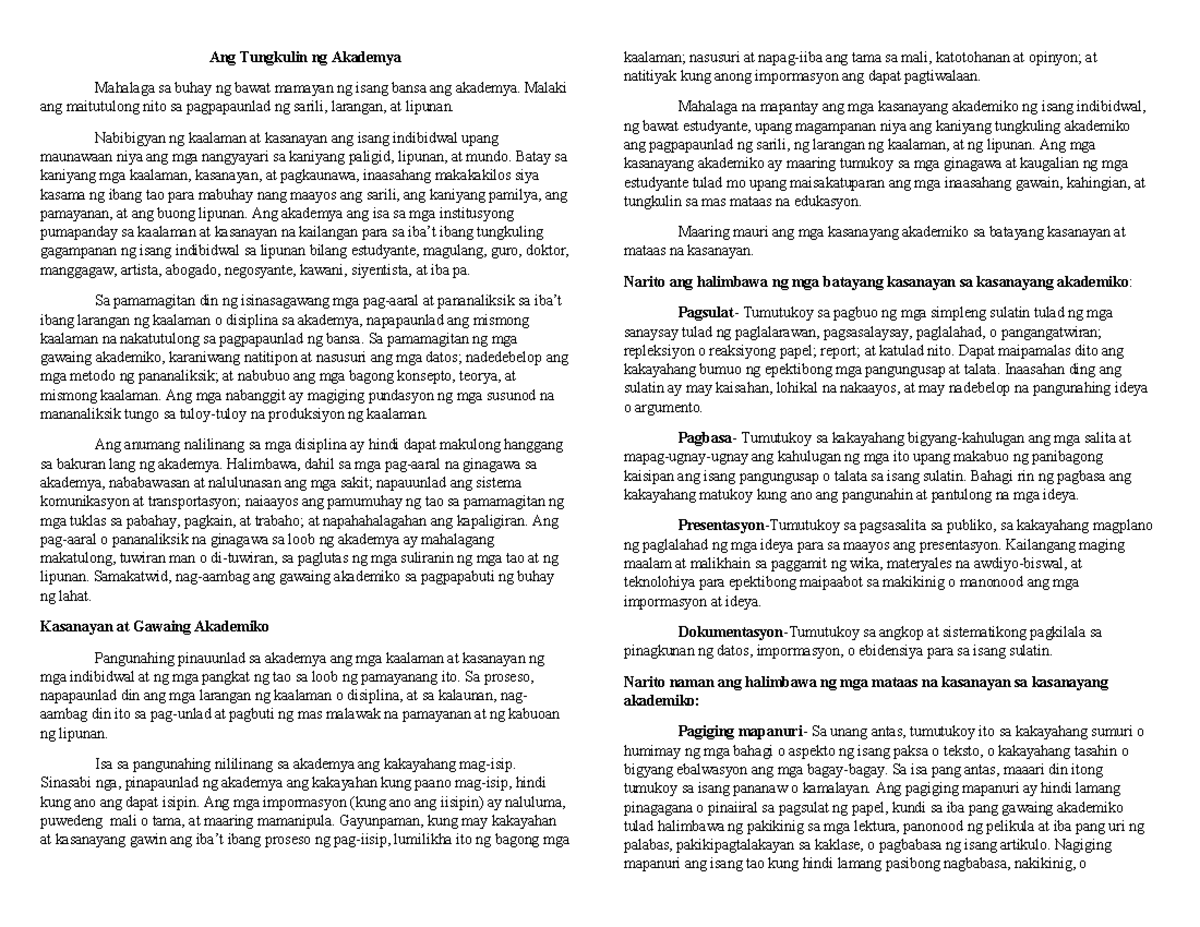 Ang-Tungkulin-ng-Akademya 2 - Ang Tungkulin ng Akademya Mahalaga sa ...