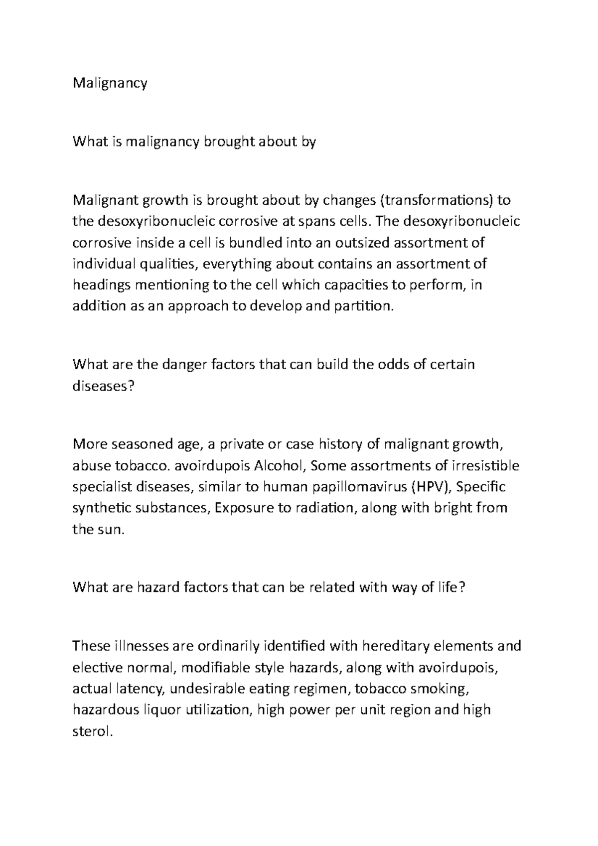 Cancer - NOTES on GCSE - Malignancy What is malignancy brought about by ...
