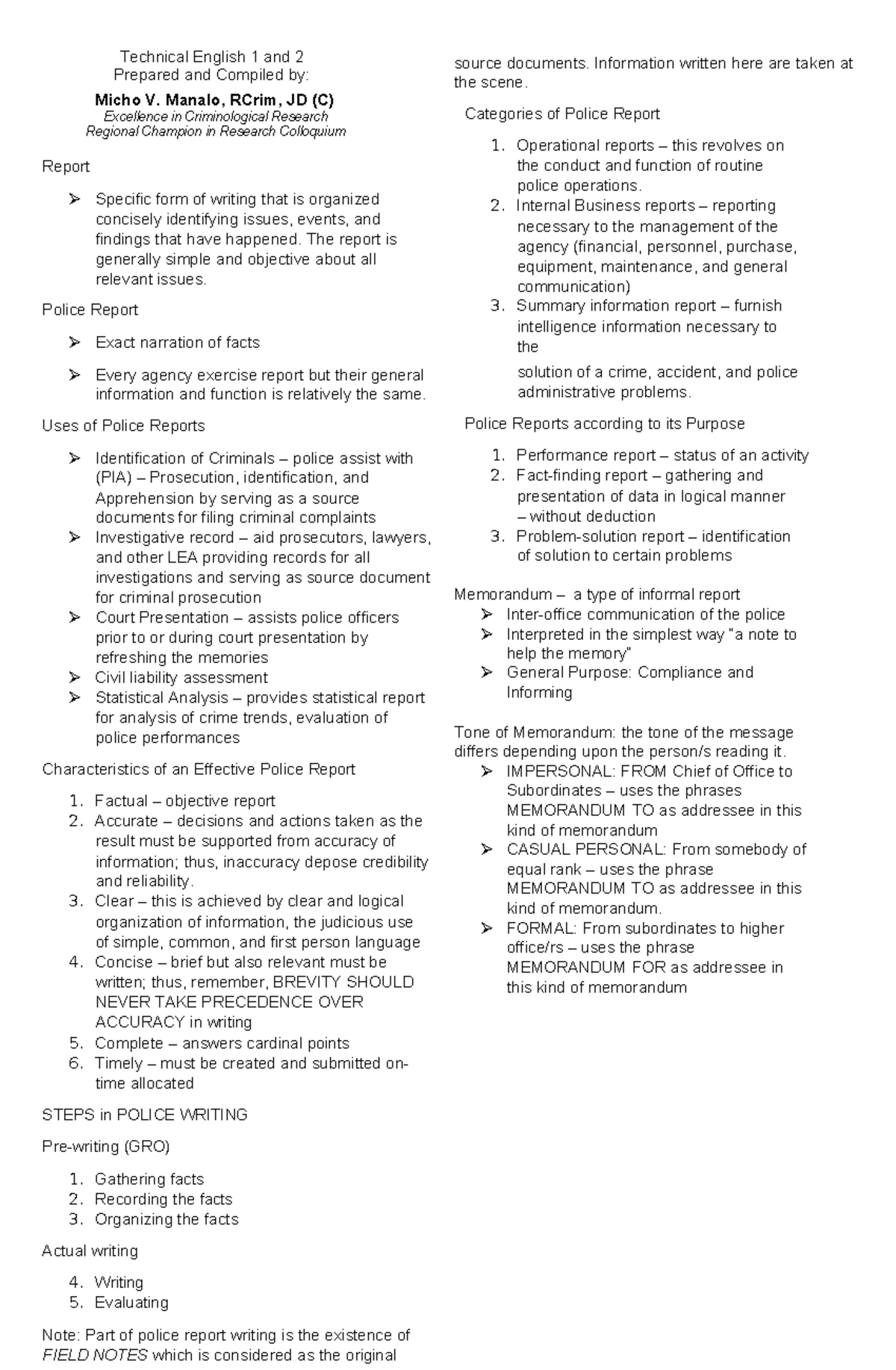 Updated Notes in Technical Writing - Technical English 1 and 2 Prepared ...