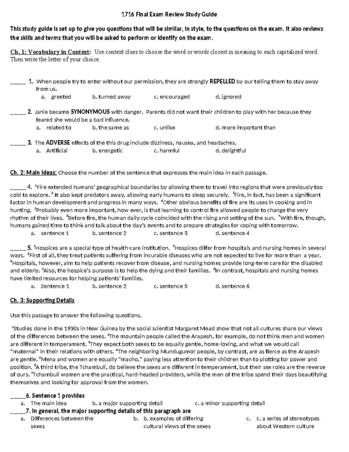 Spring Final Exam Review Packet - 1716 Final Exam Review Study Guide ...