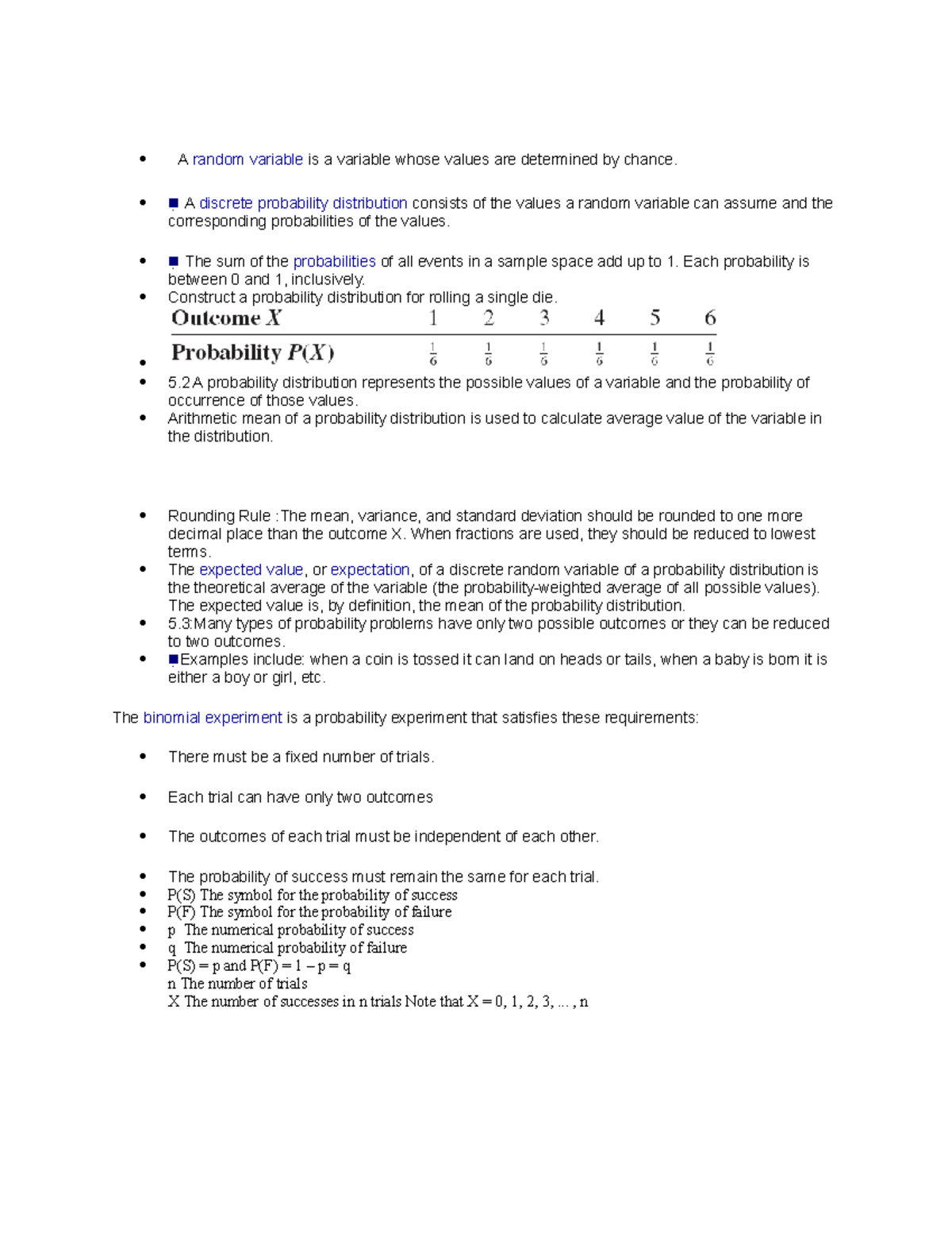 A random variable is a variable whose values are determined by chance - A discrete probability ...