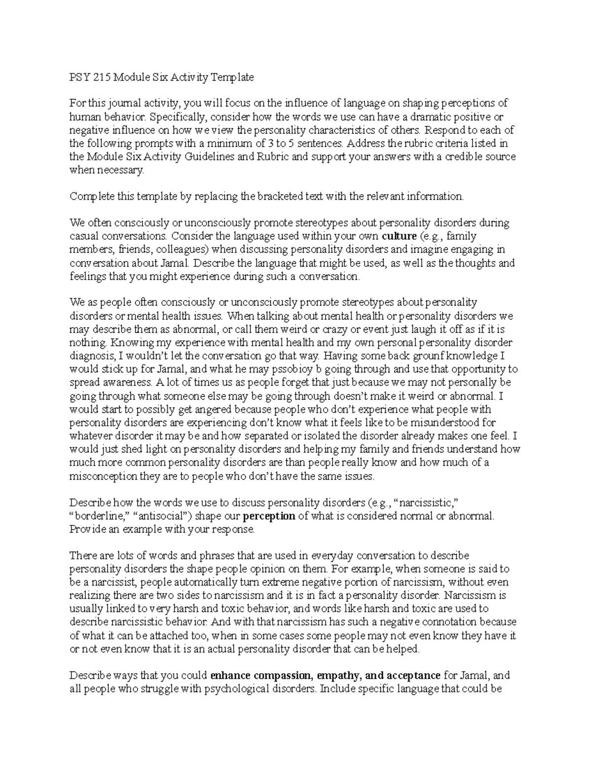 Applies psy week 6-2 jrnl - PSY 215 Module Six Activity Template For ...