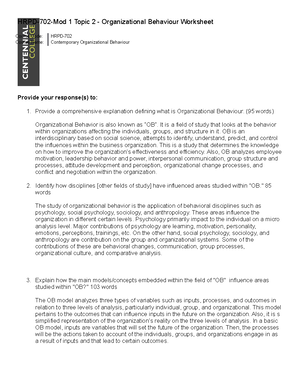 MGT 410 - Organizational behavior case study - Celine Ross Professor ...