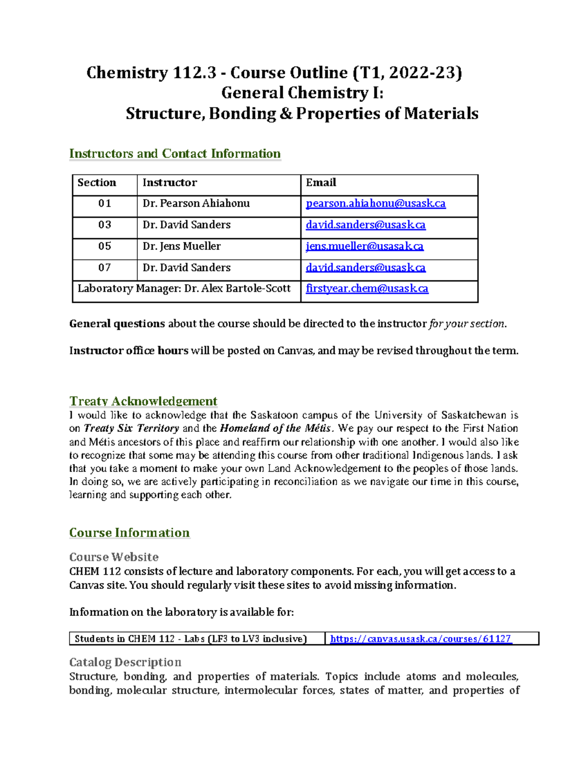 CHEM112 syllabus 2022:23 T1 - Chemistry 112 - Course Outline (T1, 2022-23) General Chemistry I ...