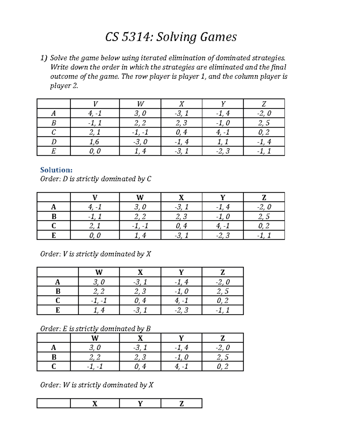 CS 5314 Solving Games 1 - This assignments cover game theory related problems, pure Nash ...
