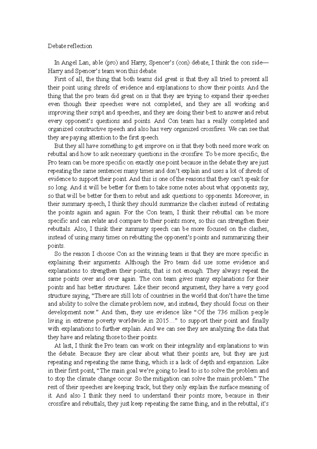 Debate reflection - ADCSDFSDCASDC - Debate reflection In Angel Lan ...