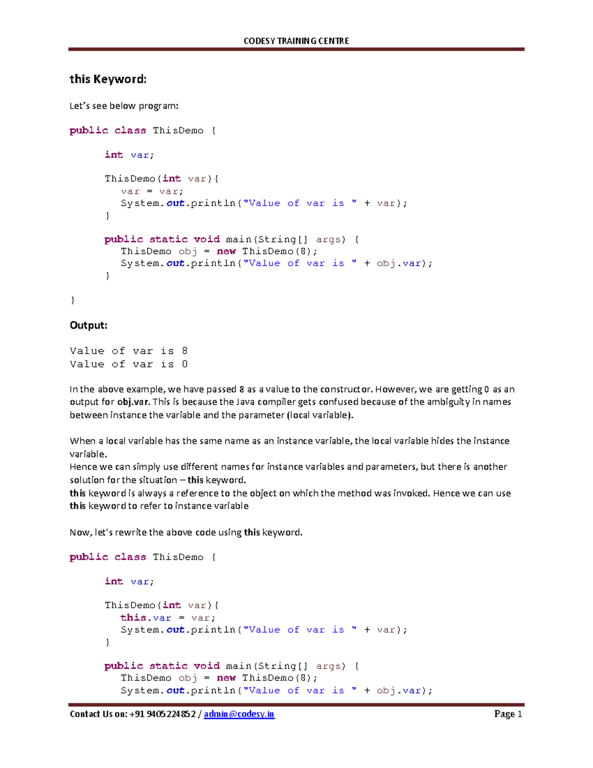 Day 12 java notes of classses - this Keyword: Let’s see below program ...