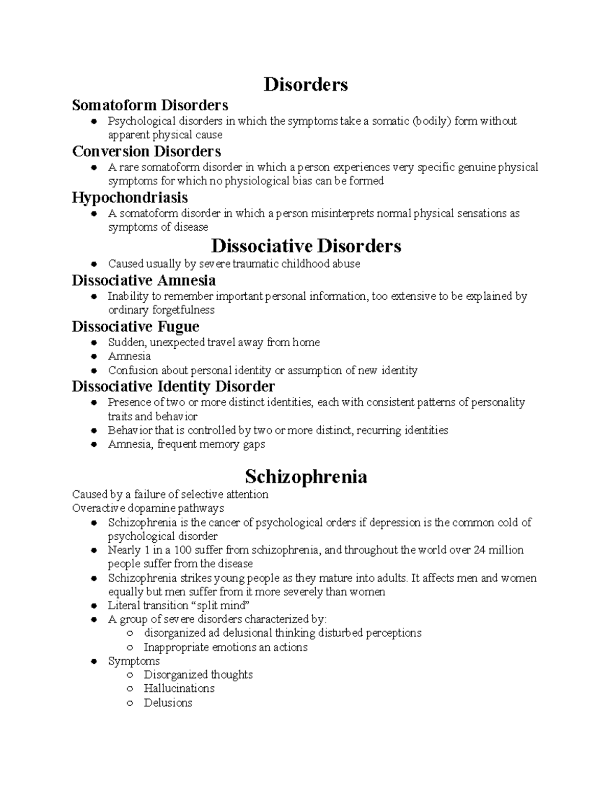 AP Psychology Anxiet Disorder Notes - Disorders Somatoform Disorders ...