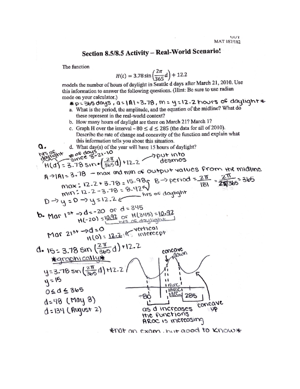 SECTION 8.5 REAL WORLD ACTIVITY - MAT182 - CGCC - Studocu