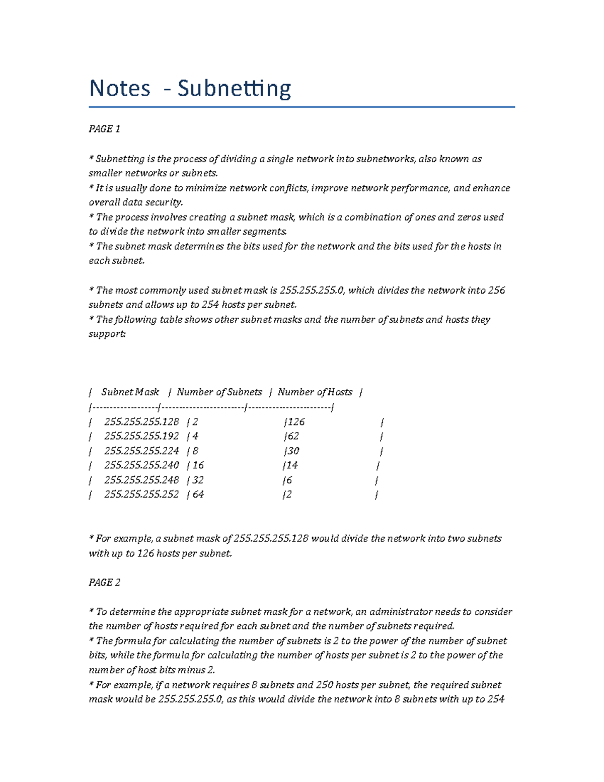 Lecture Notes Subnetting Notes Subnetting Page 1 Subnetting Is