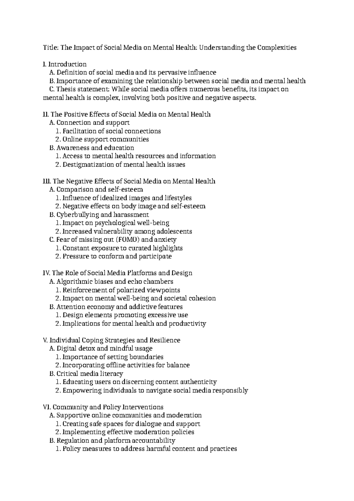 Essay Plan - Impact of Social Media - Title: The Impact of Social Media ...