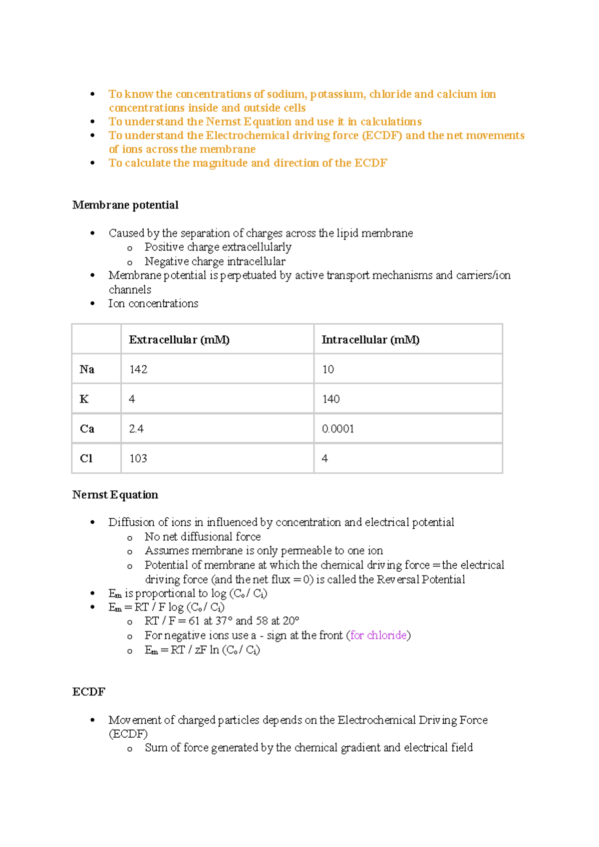 Electrochemical Driving Force - Cl 103 4 Nernst Equation Diffusion of ...