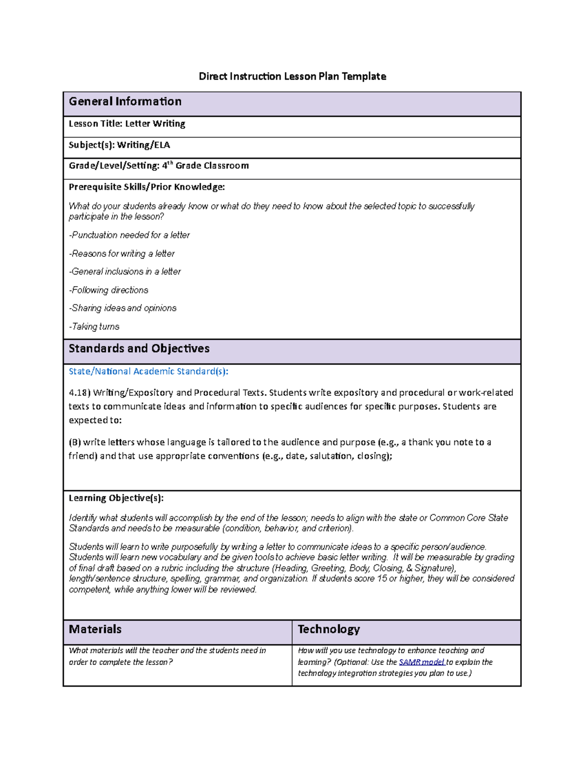 LSM2 TASK 1 - LSM2 Task 1 - Direct Instruction Lesson Plan Template General Information Lesson ...