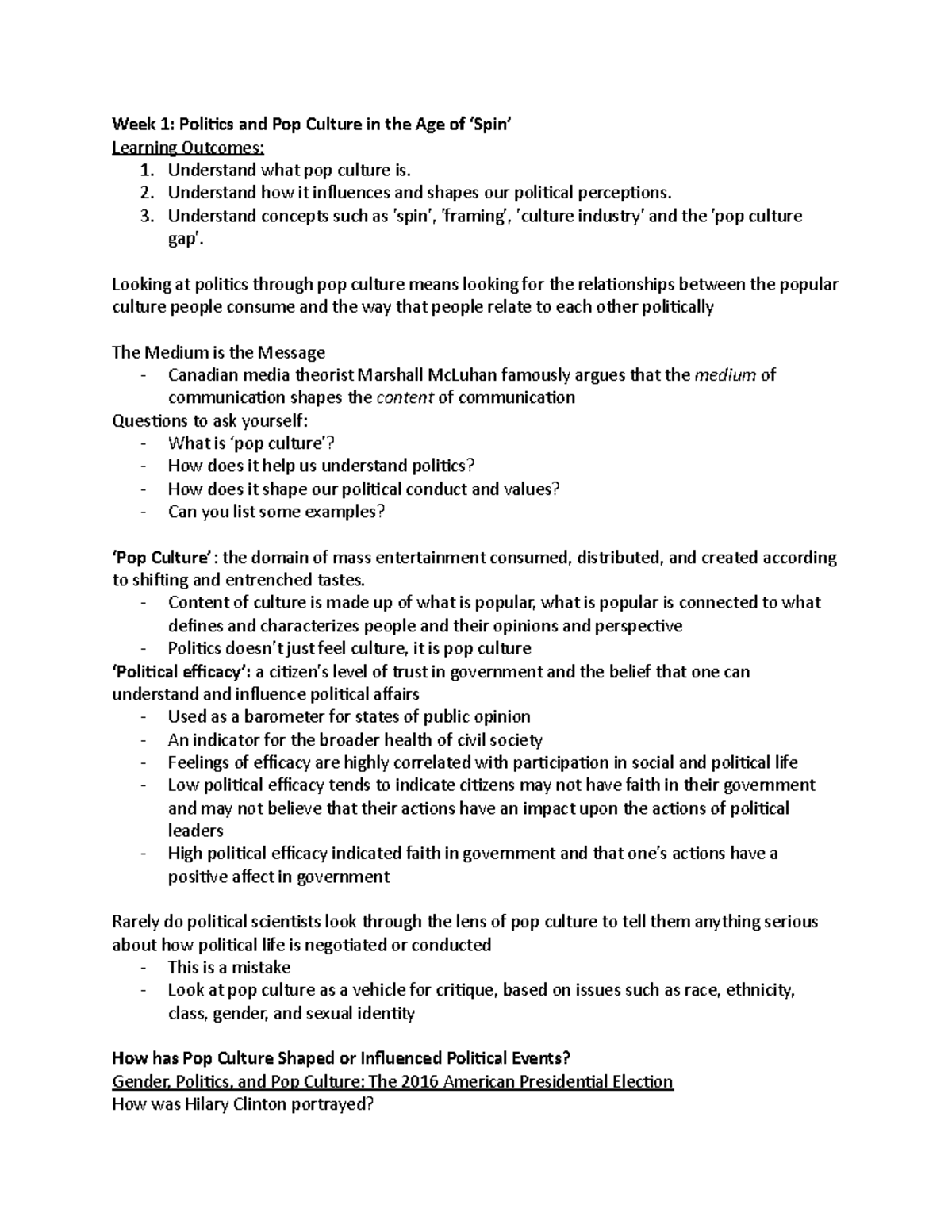 2142 Week 1- Politics and Pop Culture in the Age of 'Spin' - Week 1 ...