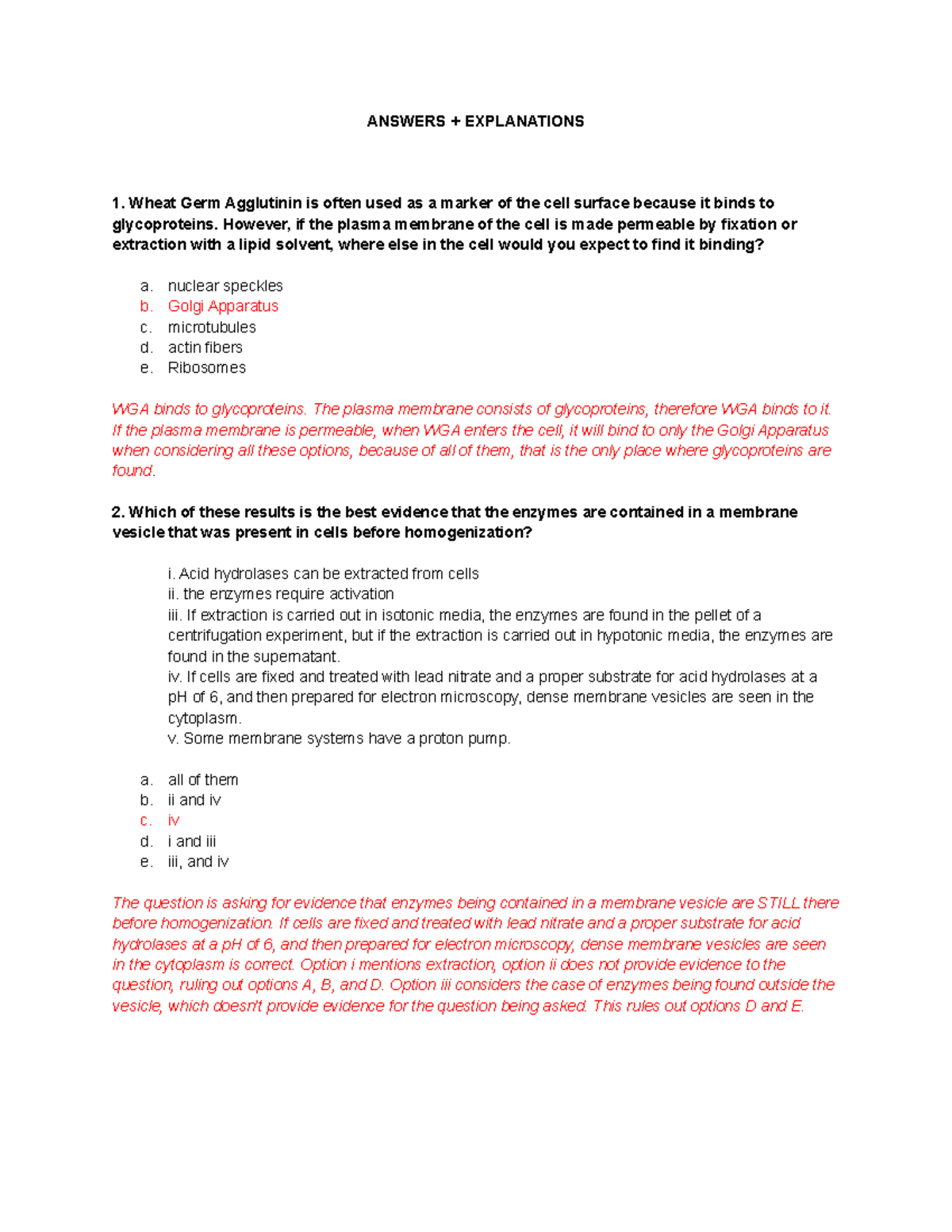 Cell Structure and Function Practice Exam 1 2 - ANSWERS + EXPLANATIONS ...