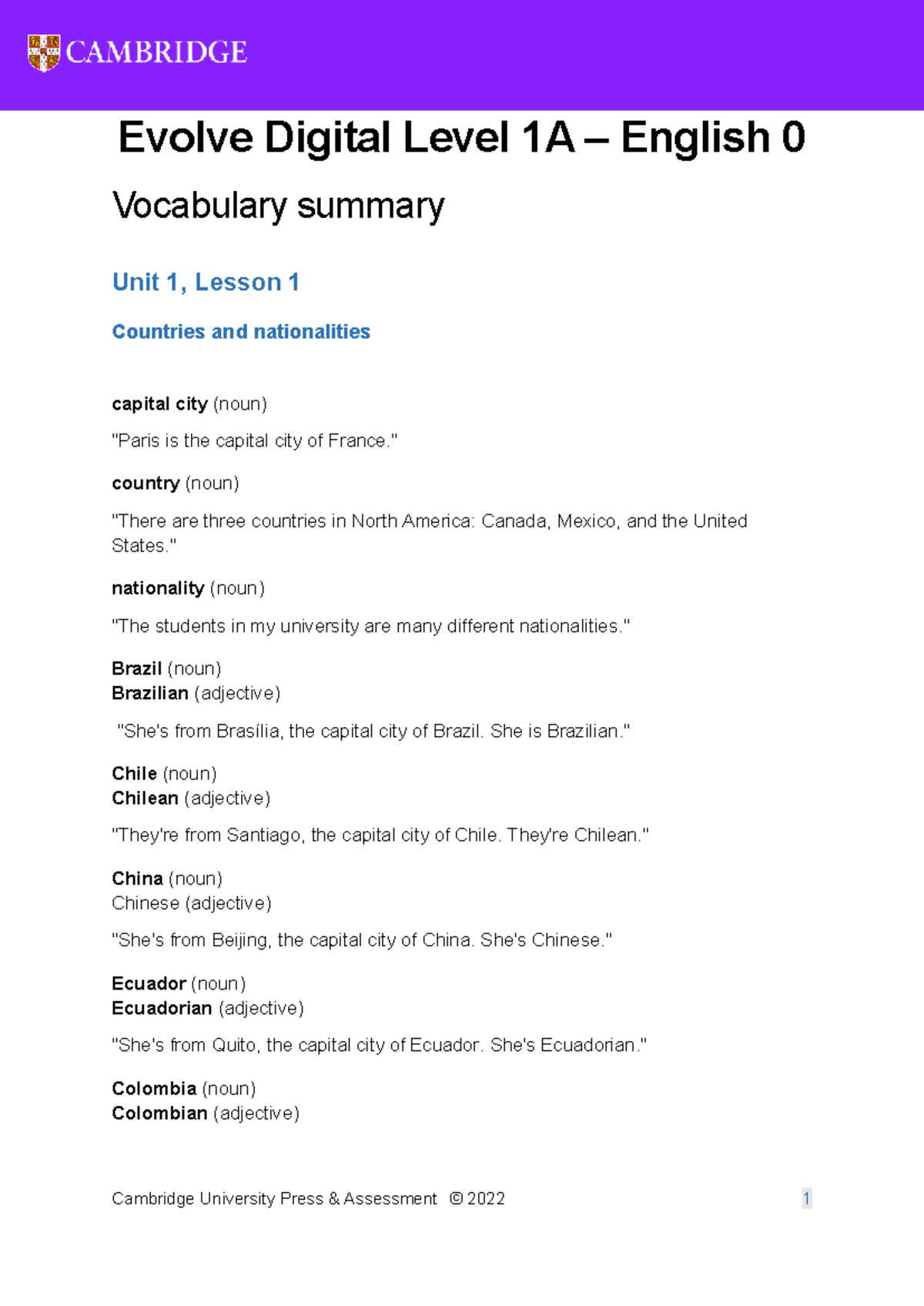 Unit 1 - E0 - Vocabulary - Resumen Inglés aplicado I - Evolve Digital ...