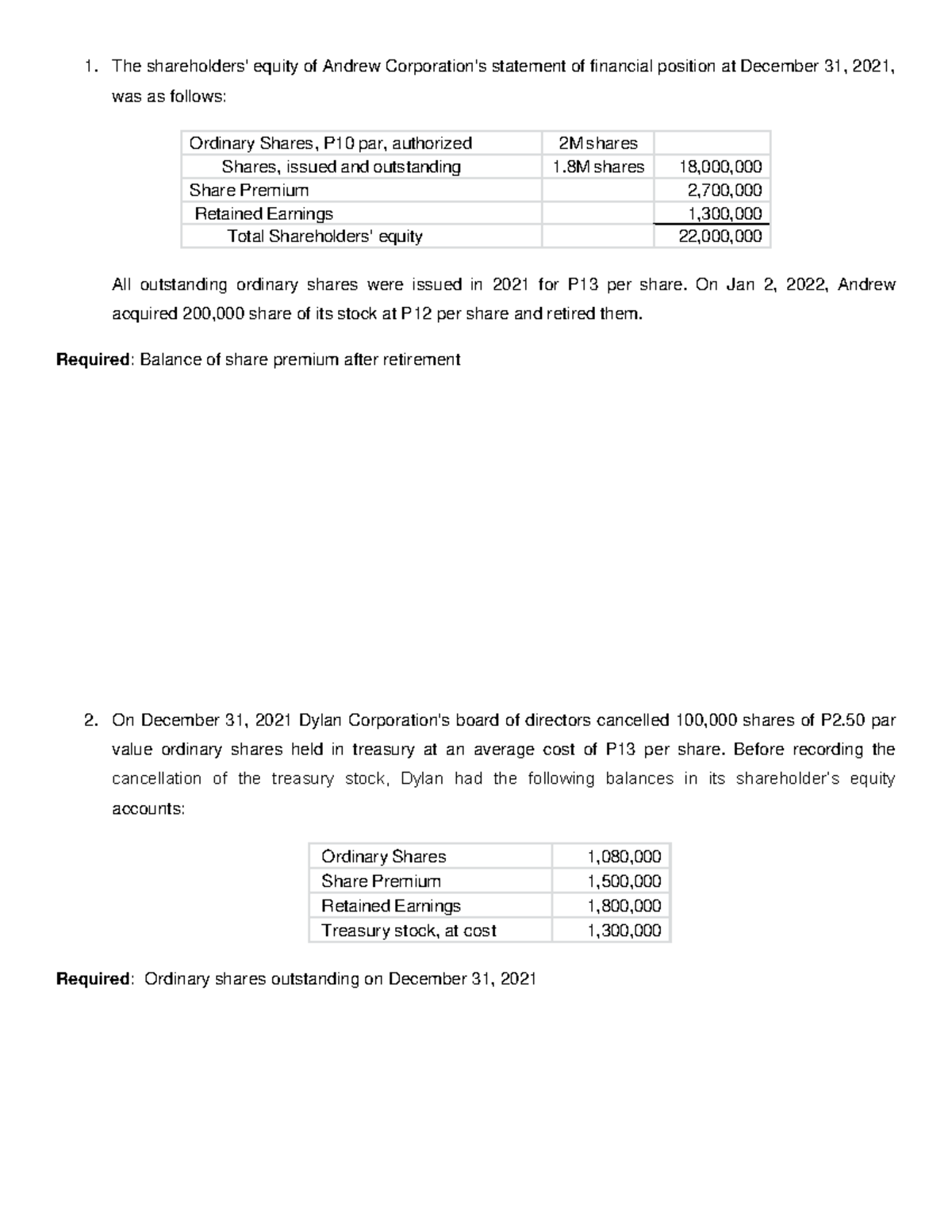Problems-Corp - Financial Accounting and Reporting 1 practice problem ...