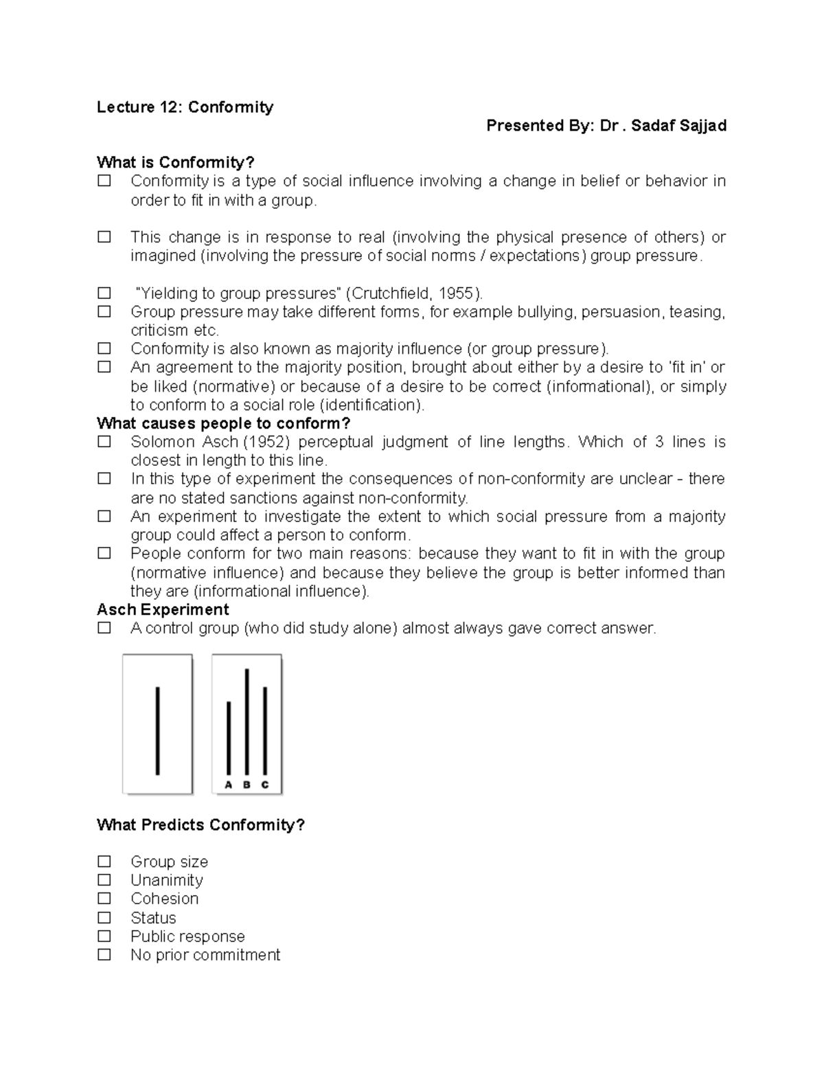 12. Lecture Conformity - Lecture 12: Conformity Presented By: Dr. Sadaf ...