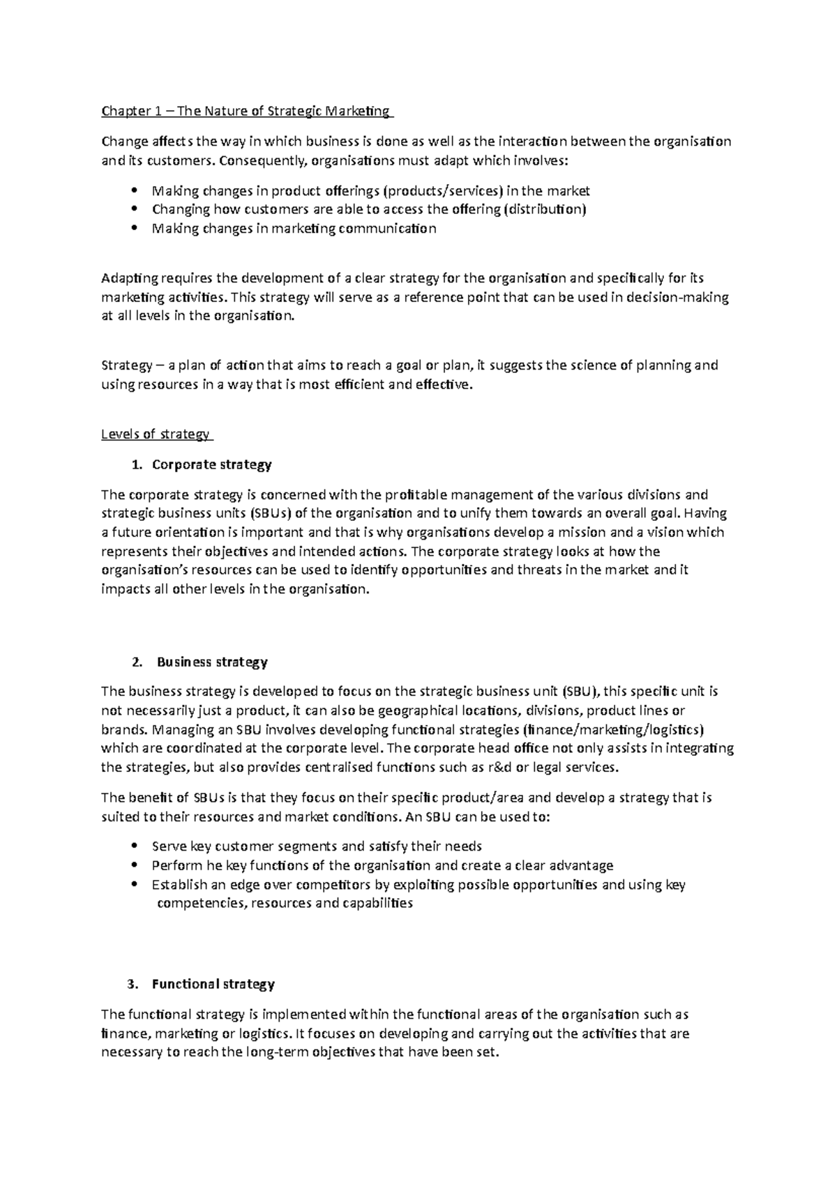 BEM 321 Chapter 1 - Chapter 1 – The Nature of Strategic Marketing ...