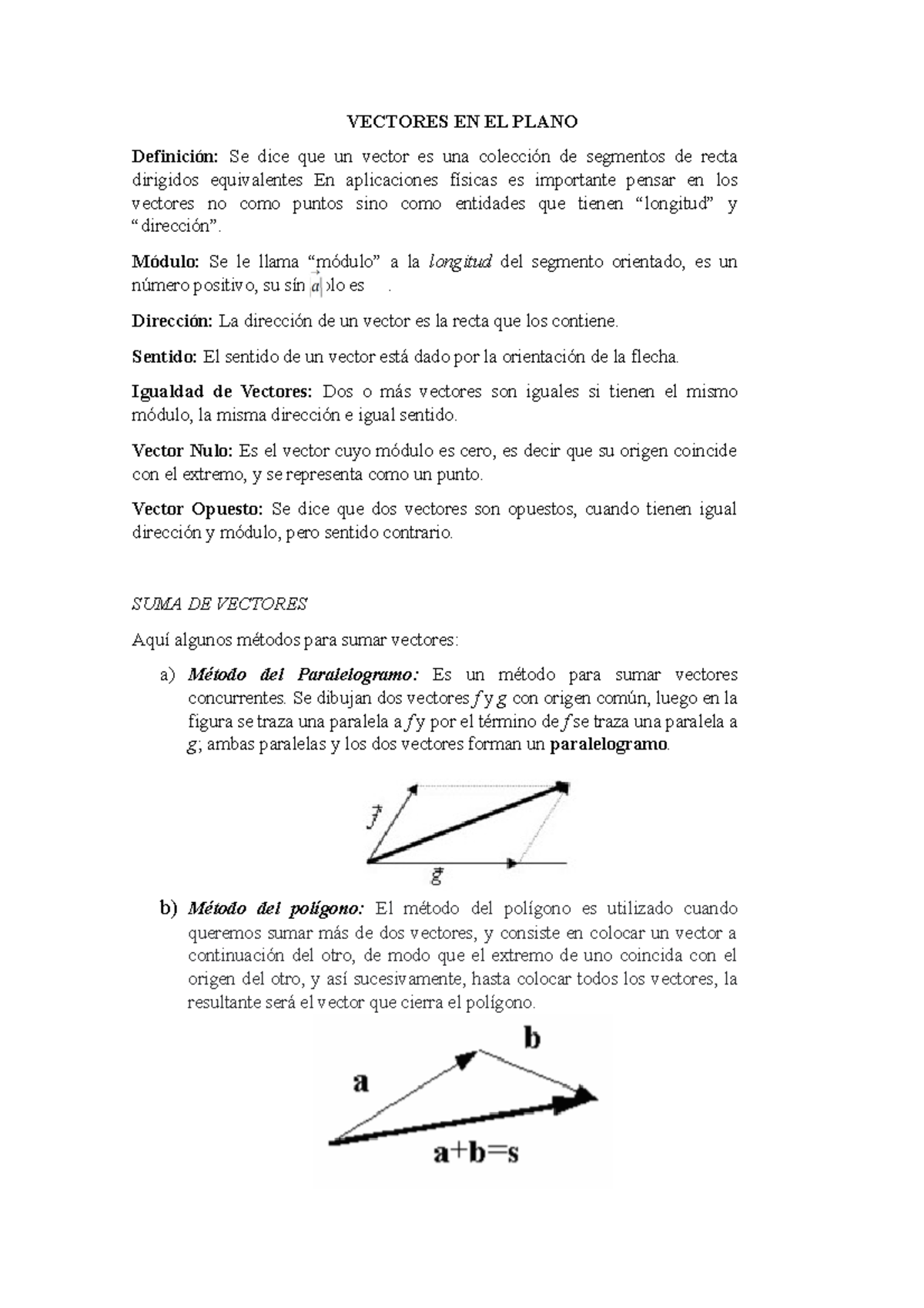 Vectores EN EL Plano - Apuntes 1 - VECTORES EN EL PLANO Definición: Se ...