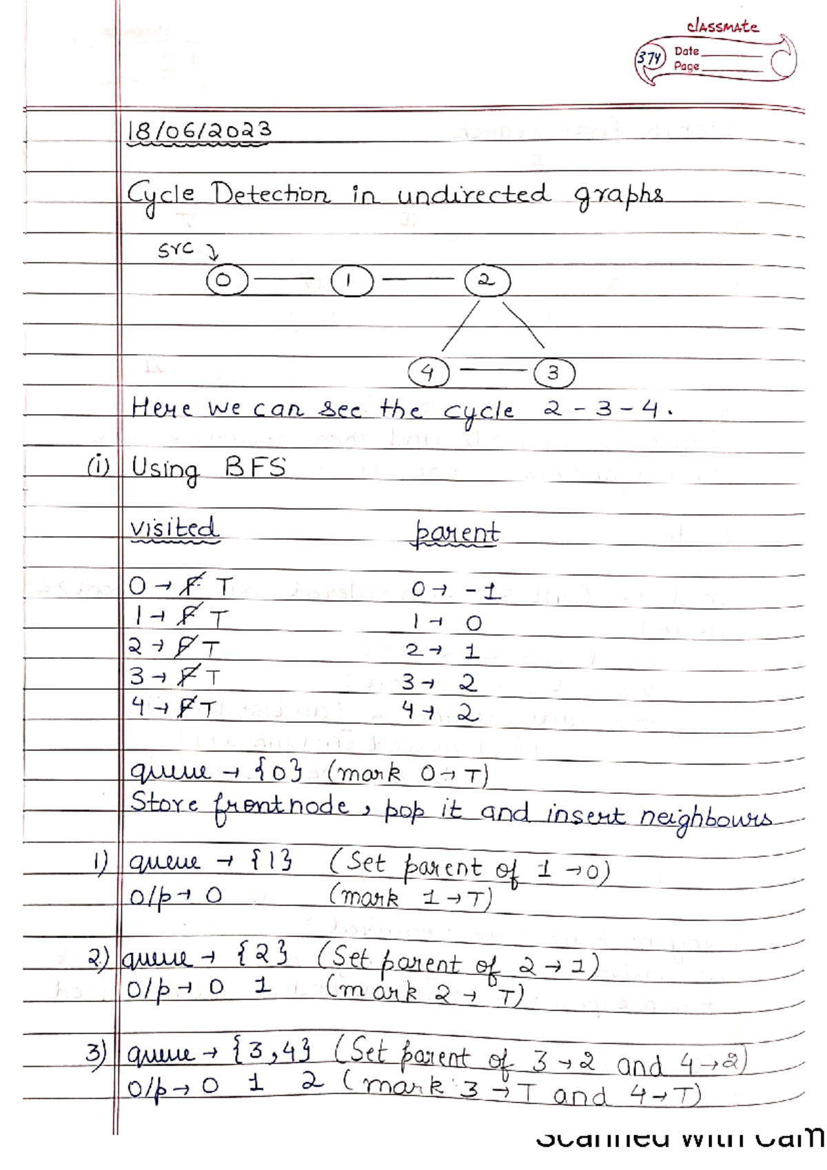 Graphs Class II Notes 18th June 2023 - I8 Cycle Detechon in undirected ...