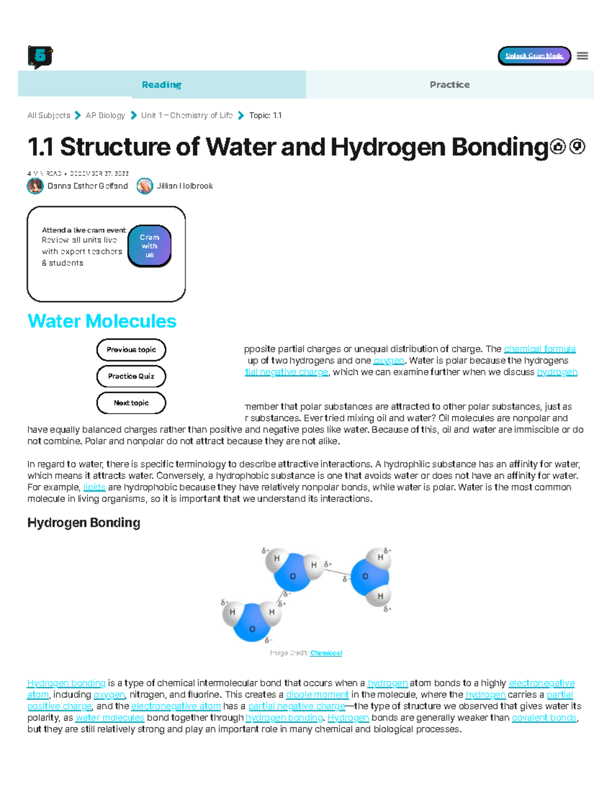 1 - Jsksks - All Subjects AP Biology Unit 1 – Chemistry of Life Topic ...