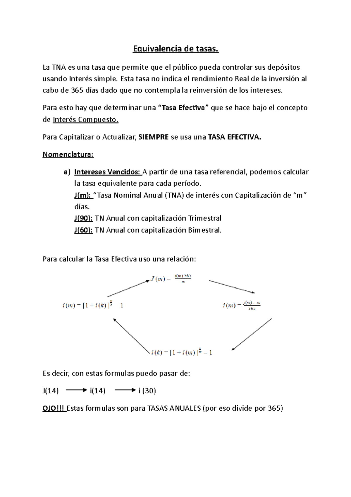 Formulas - Equivalencia de tasas. La TNA es una tasa que permite que el ...