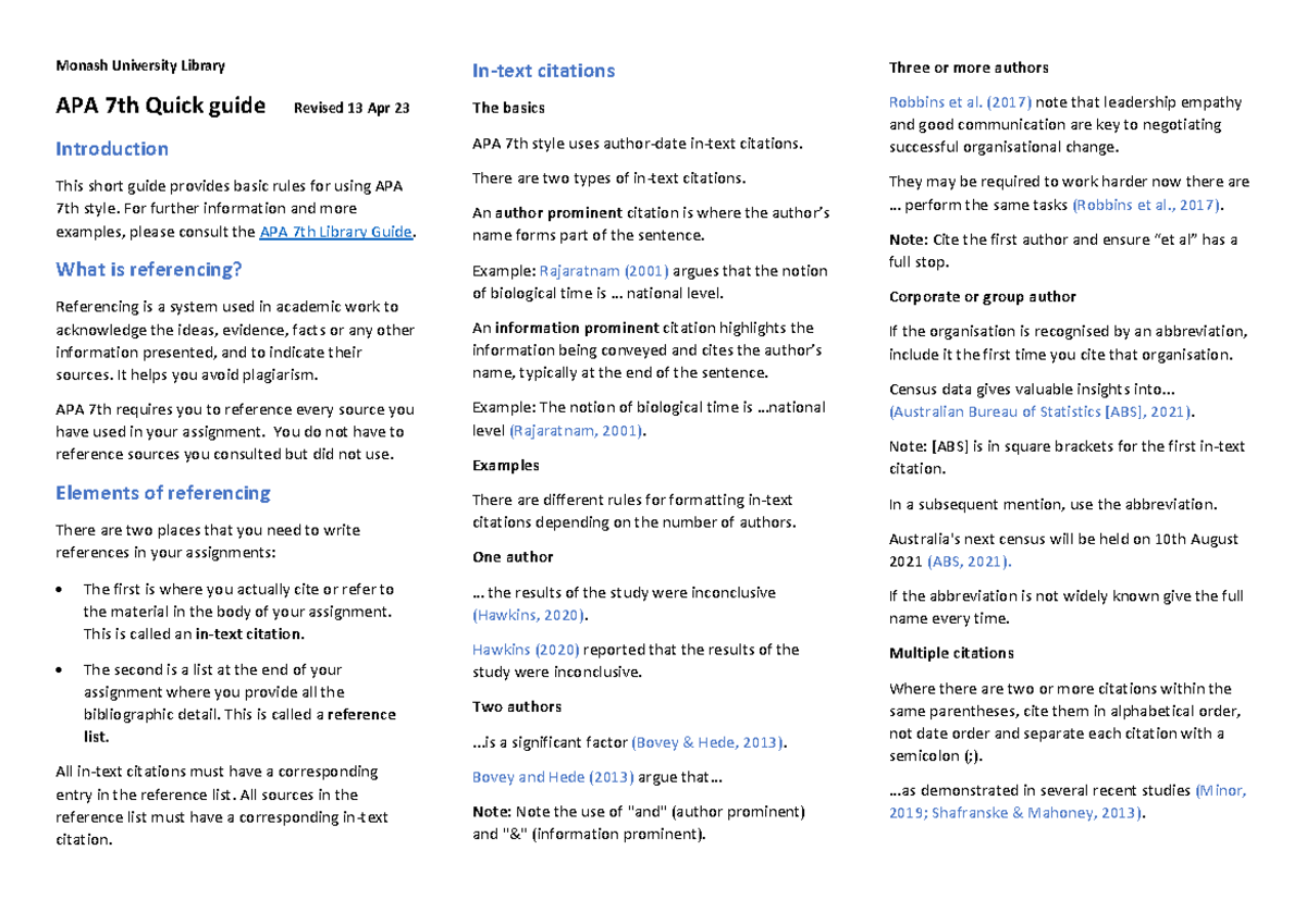 APA 7 - how to reference/formatting - Monash University Library APA 7th ...