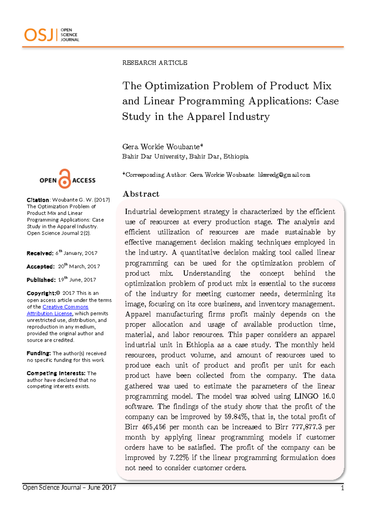 The Optimization Problem of Product Mix and Linear Programming Applications Case Study in the ...