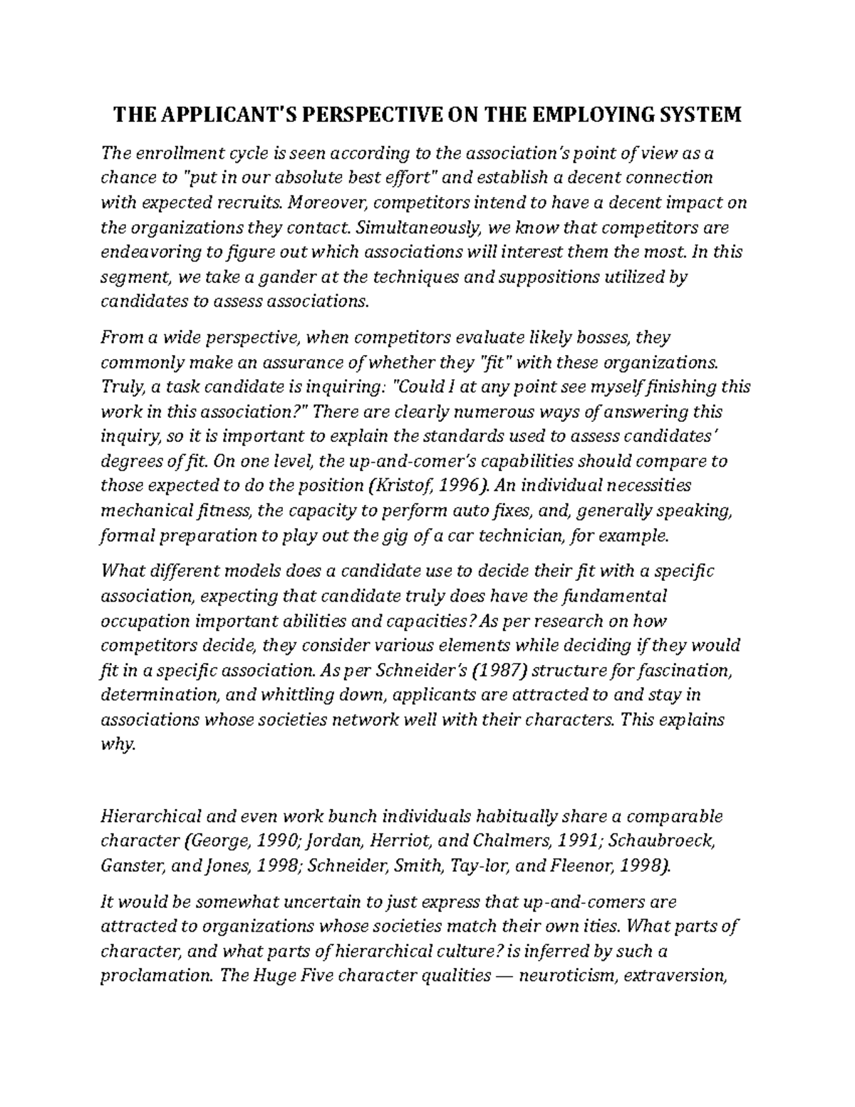 THE Applicant'S Perspective on THE Employing System - THE APPLICANT'S PERSPECTIVE ON THE ...