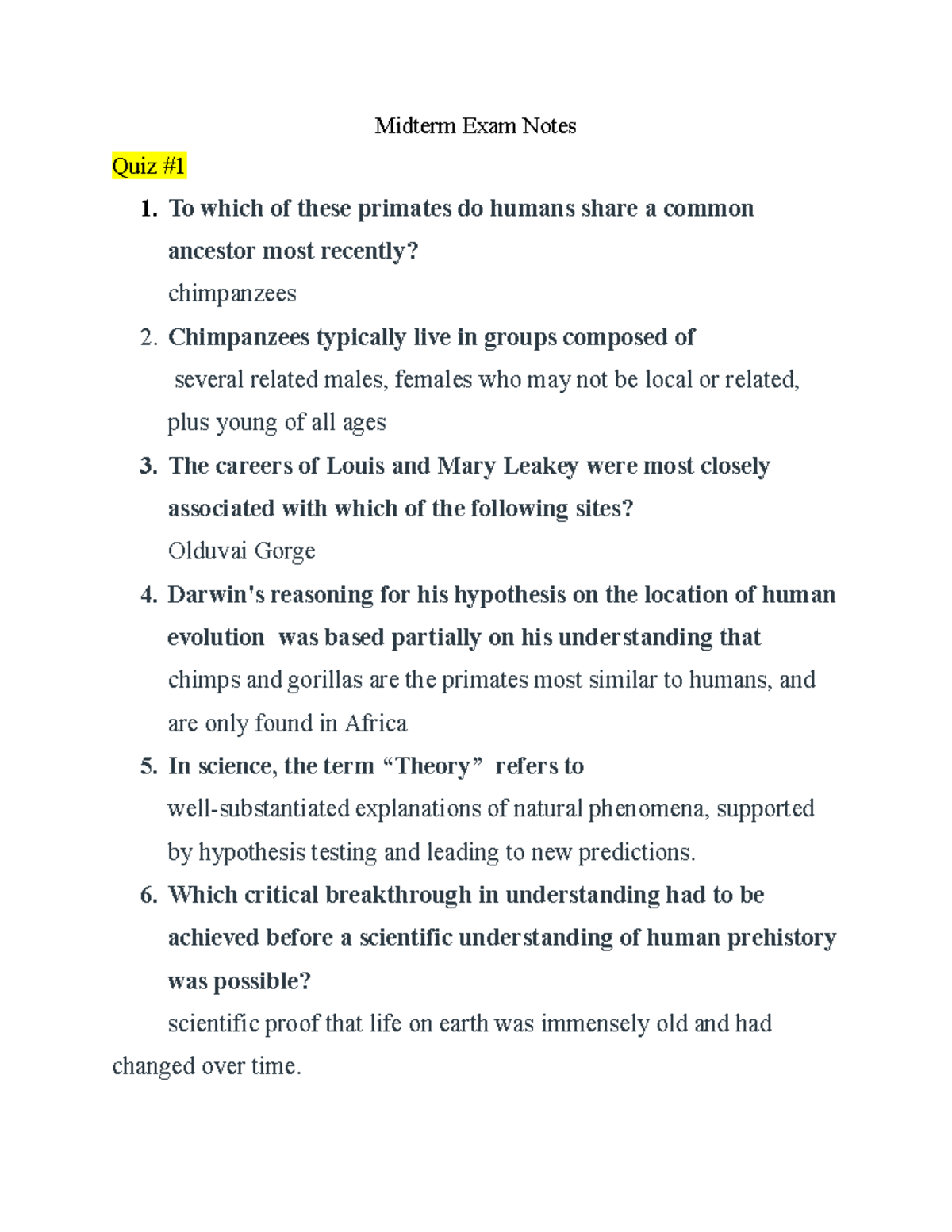 Midterm Exam Notes - Midterm Exam Notes Quiz # To which of these ...