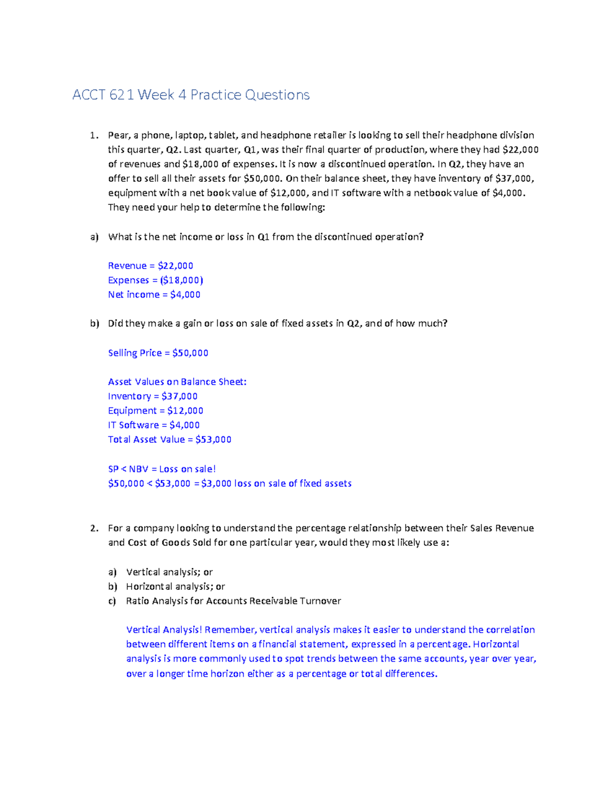 ACCT 621 Week 4 Practice Questions ( Solutions) 2 - ACCT 621 Week 4 Practice Questions Pear, a ...