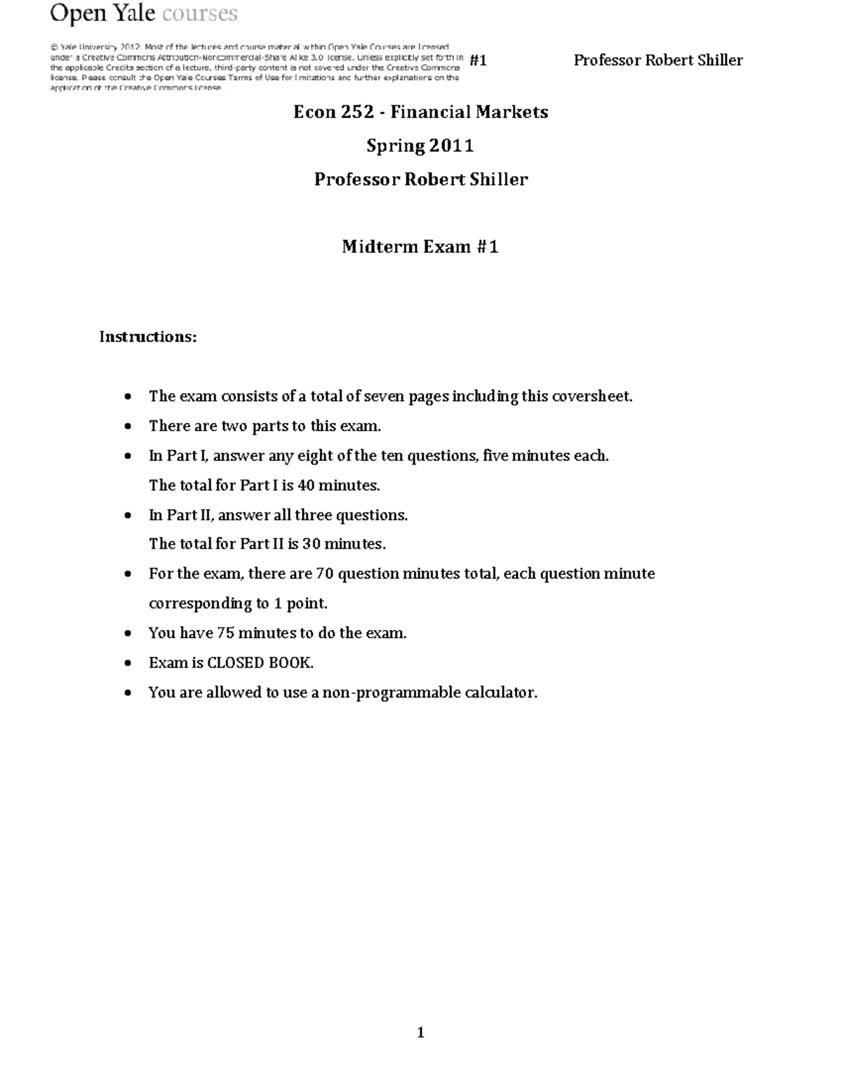 ECON252 Midterm 1 Exam - exam - Econ 252 Spring 2011 Midterm Exam #1 ...