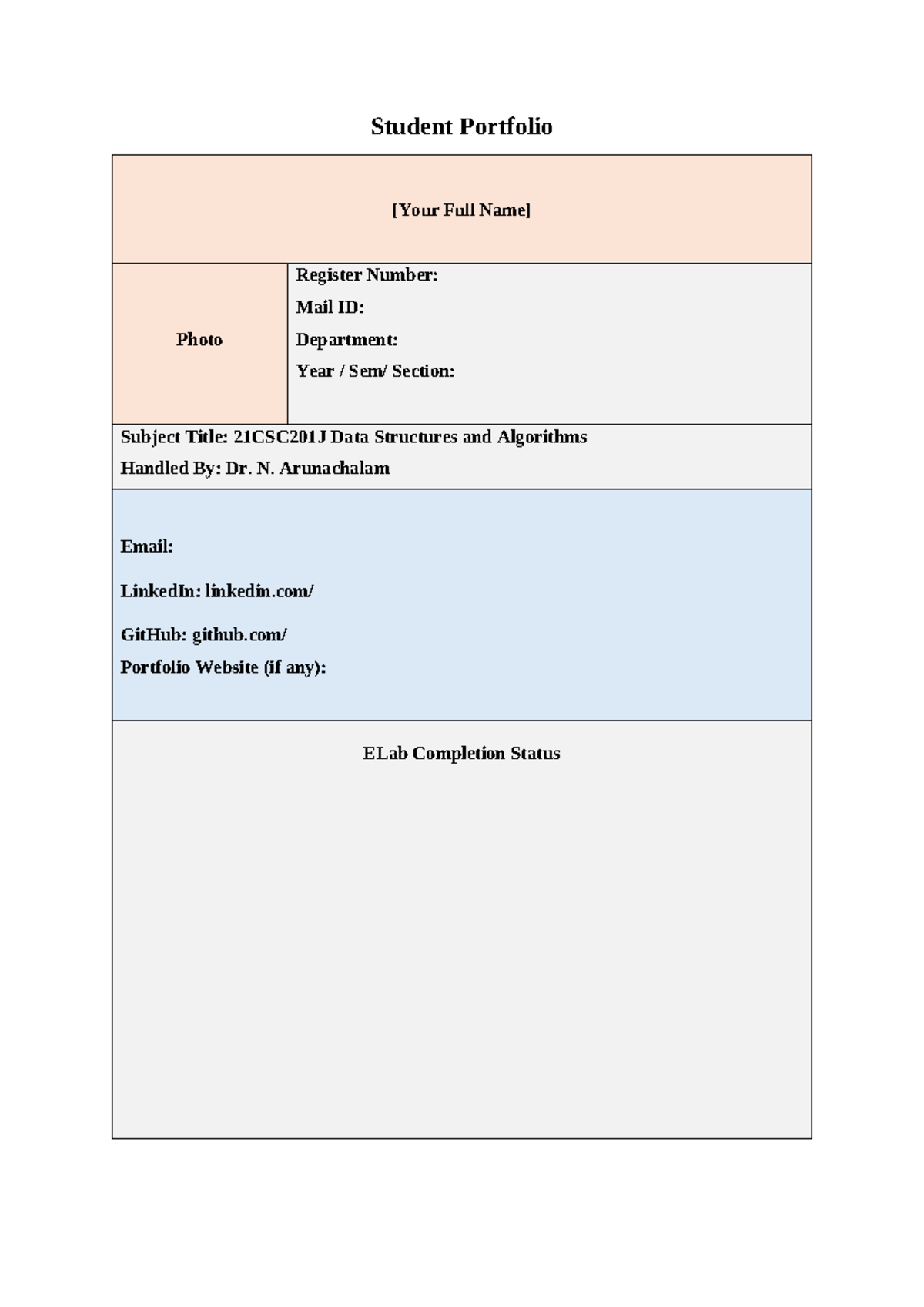 Portfolio - Student Portfolio [Your Full Name] Photo Register Number ...