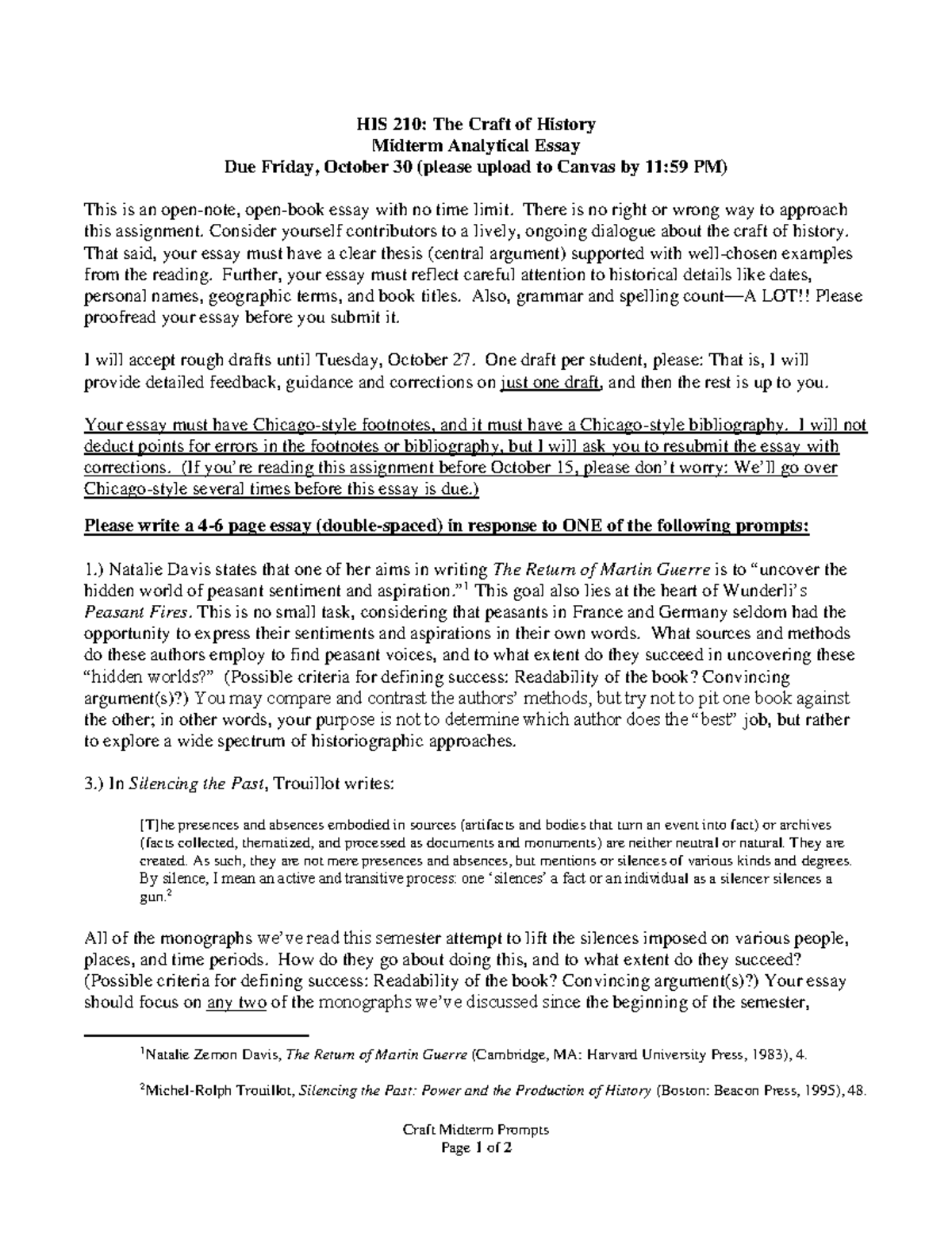 Craft Fall 2020 Midterm Essay Prompts - Craft Midterm Prompts Page 1 of ...