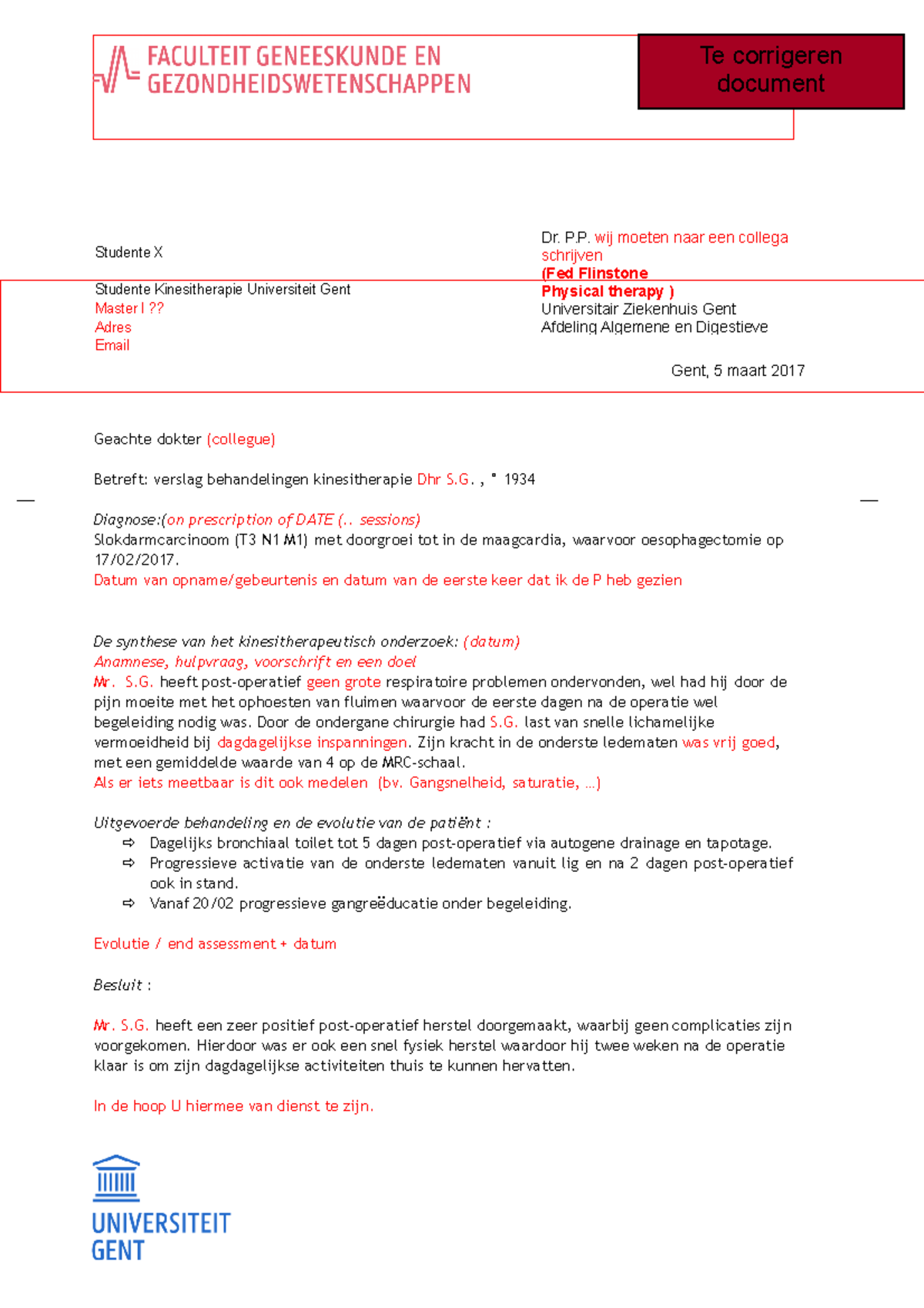 doktersbrief voorbeeld - Geachte dokter (collegue) Betreft: verslag ...