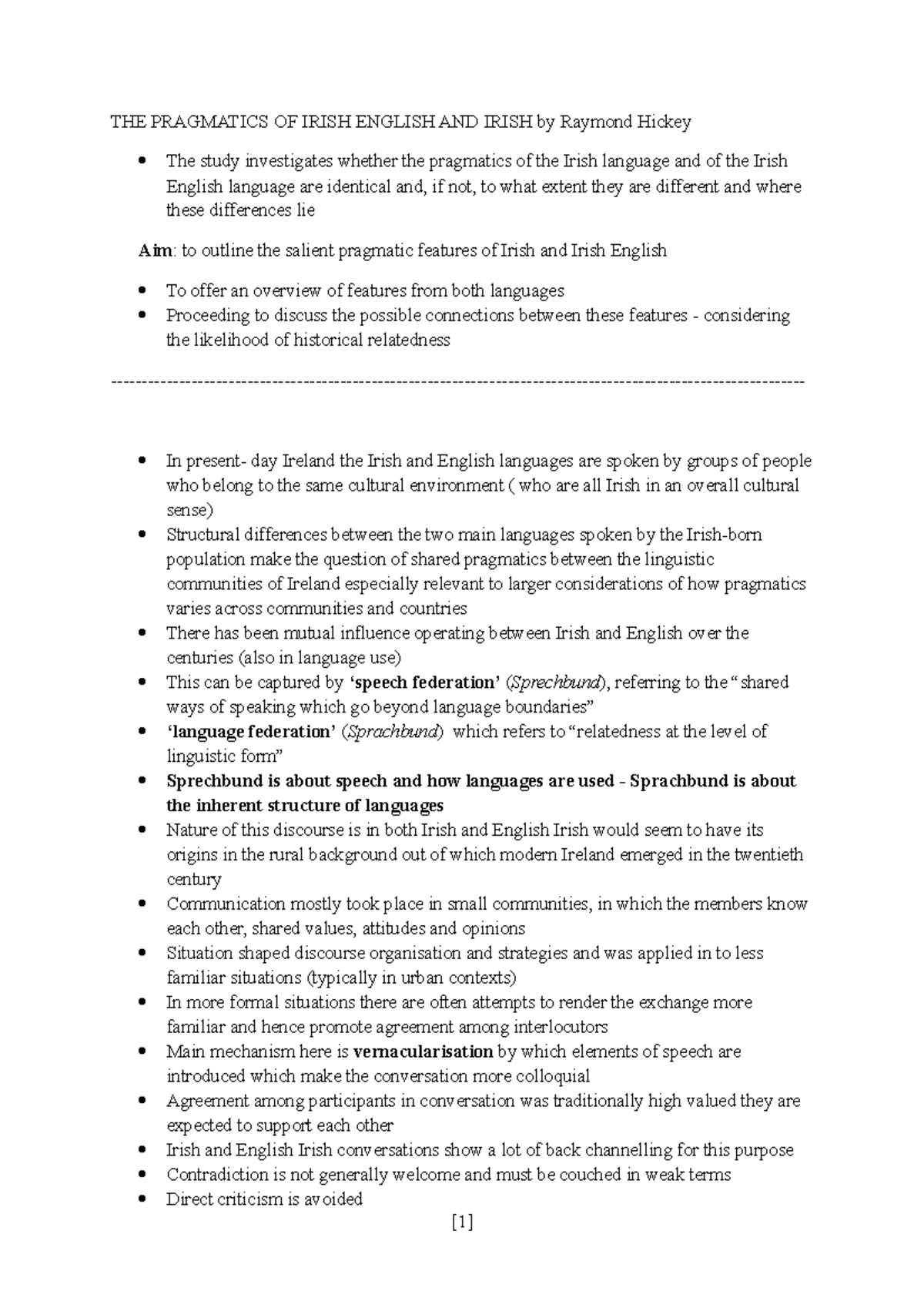 Summay Text Hickey - Summary of the text (important arguments + aspects ...