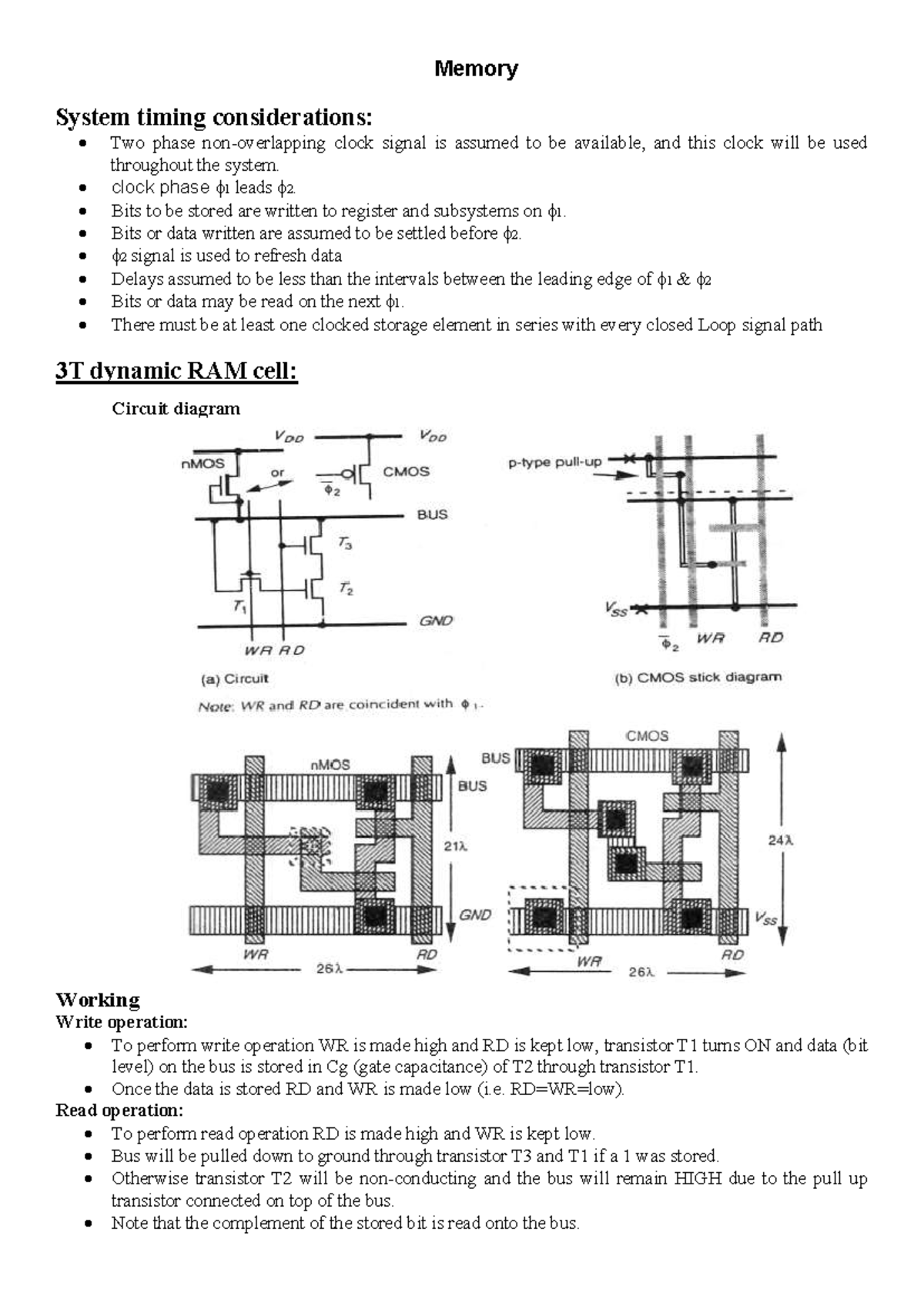 Module 5 - Memory System timing considerations: • Two phase non ...