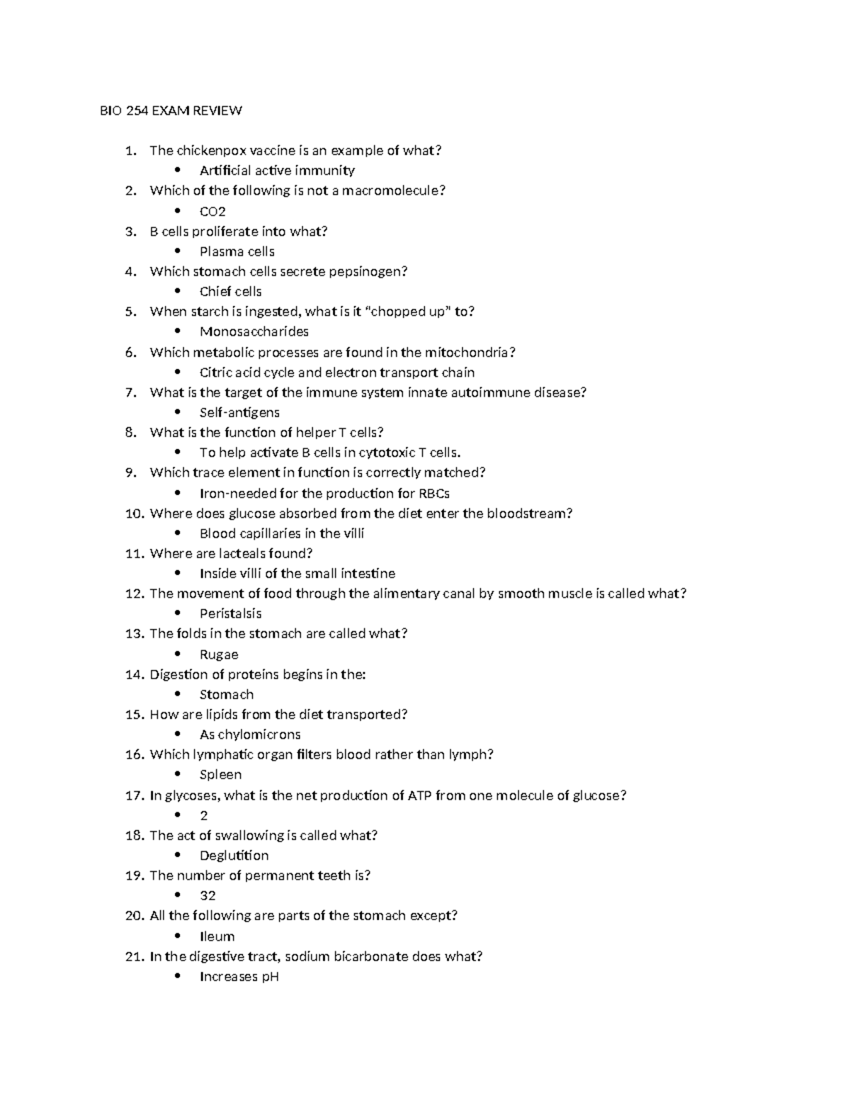 BIO 254 EXAM Review - Bio notes - BIO 254 EXAM REVIEW The chickenpox ...