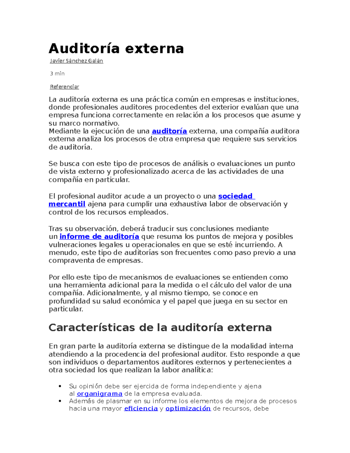 Uditoría externa - contabilidad - Comptabilité Générale - Studocu