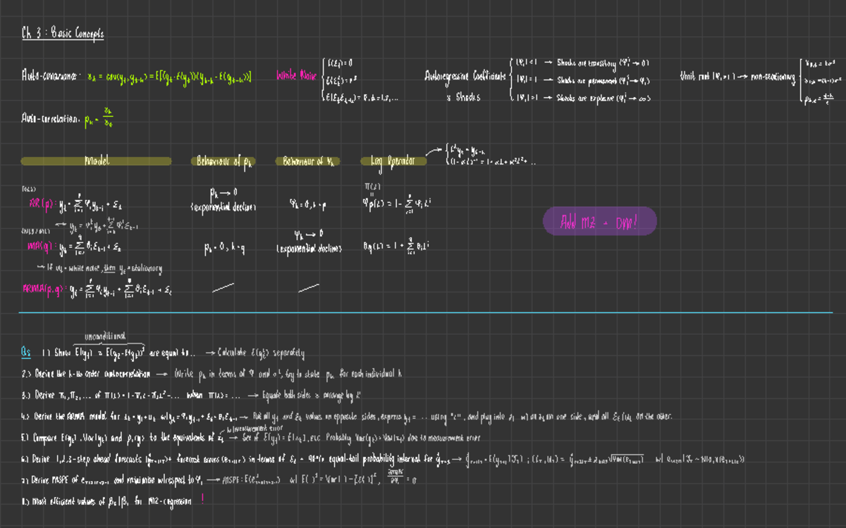Time Series Analysis 2023/24 - Cheatsheet w/ common exercises by topic - Ch . 3 : Basic Concepts ...