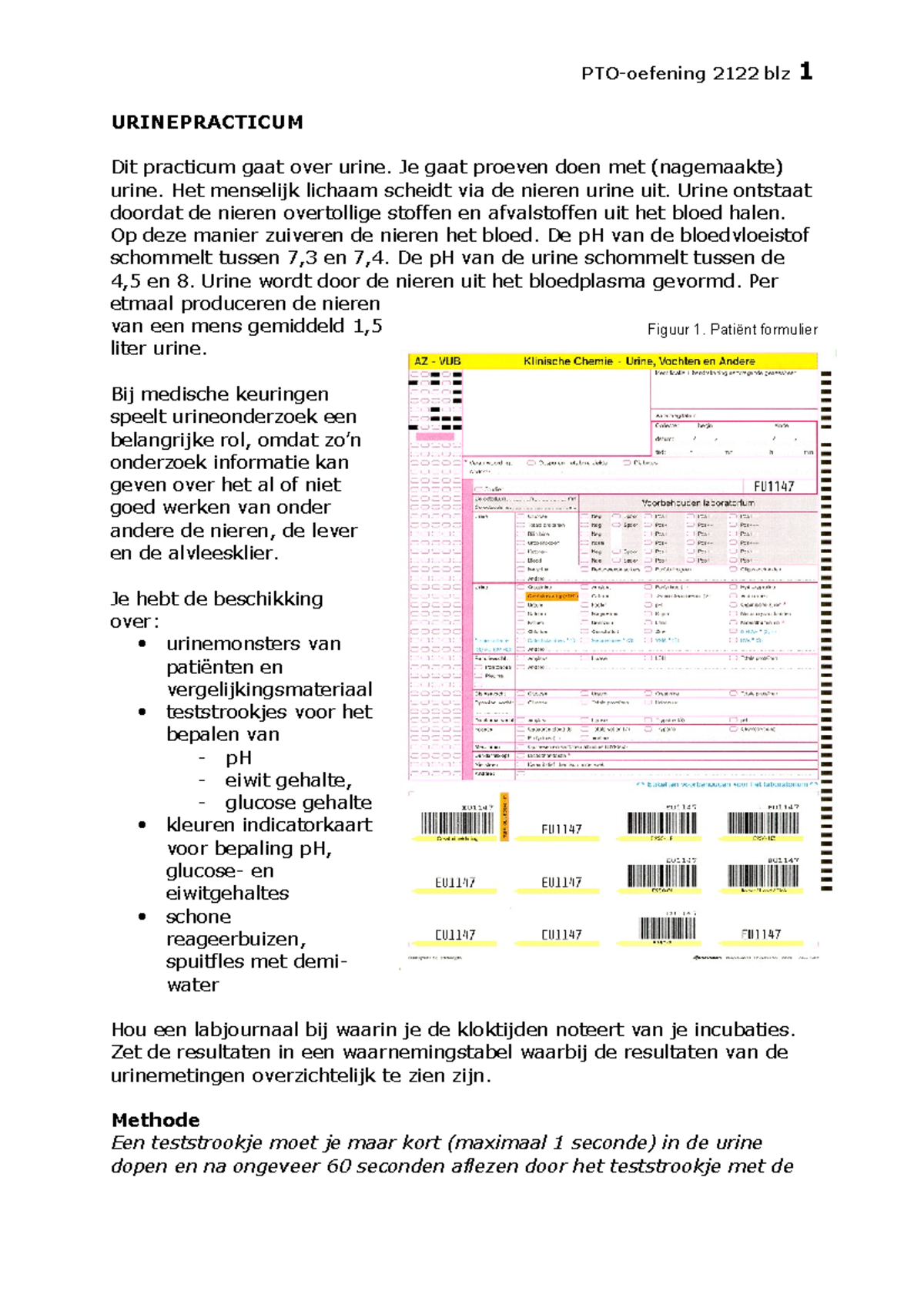 2122 PTO oefening urine praktijk - URINEPRACTICUM Dit practicum gaat ...