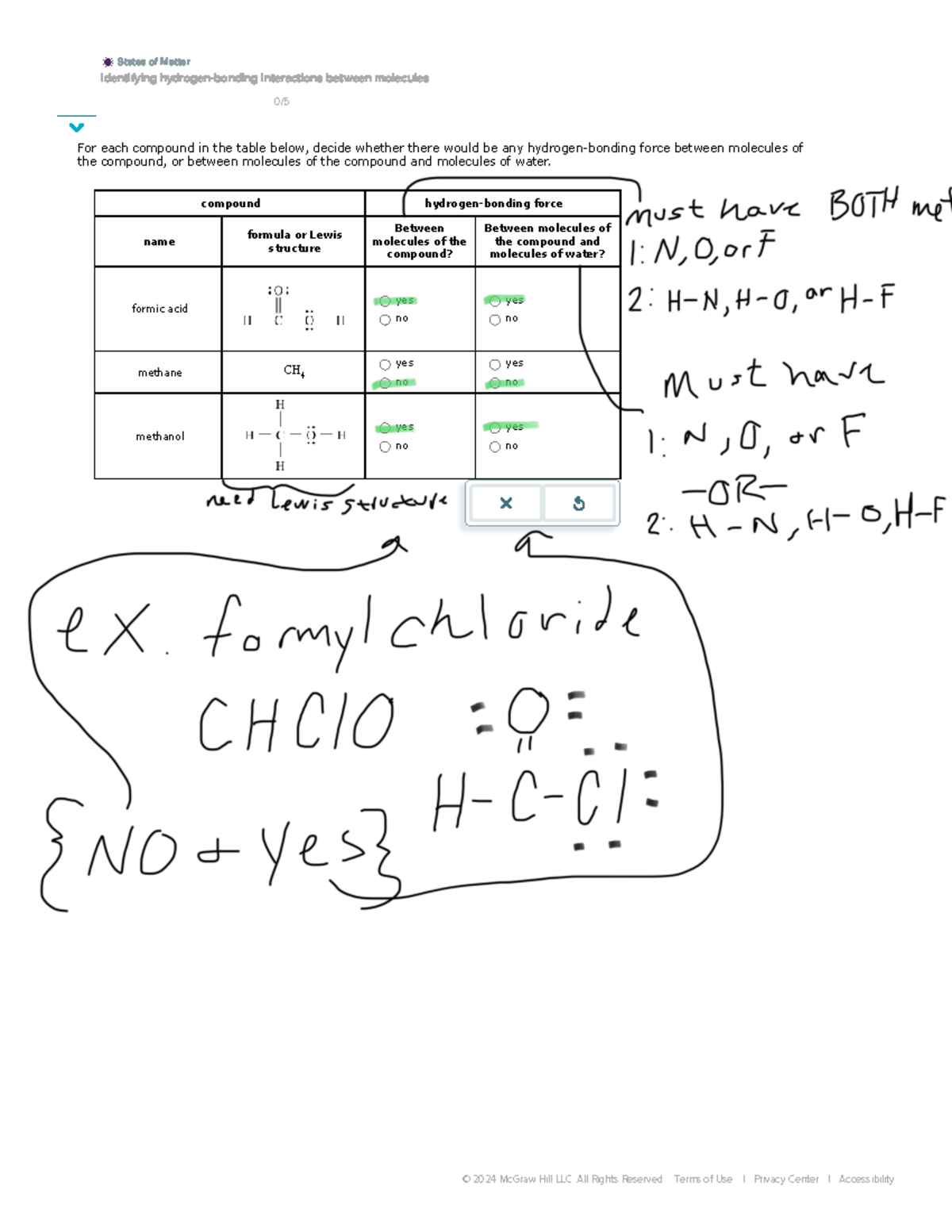 Aleks Identifying hydrogen-bonding interactions between molecules ...