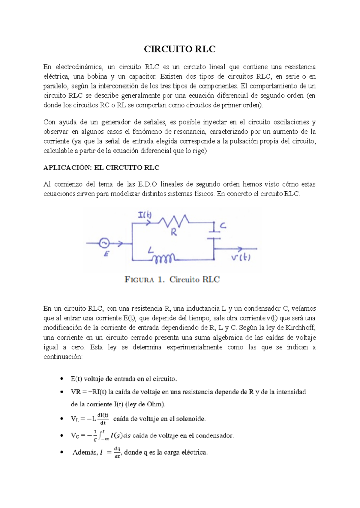Informe de electrotecnia circuitos RLC - CIRCUITO RLC En electrodinámica, un circuito RLC es un ...