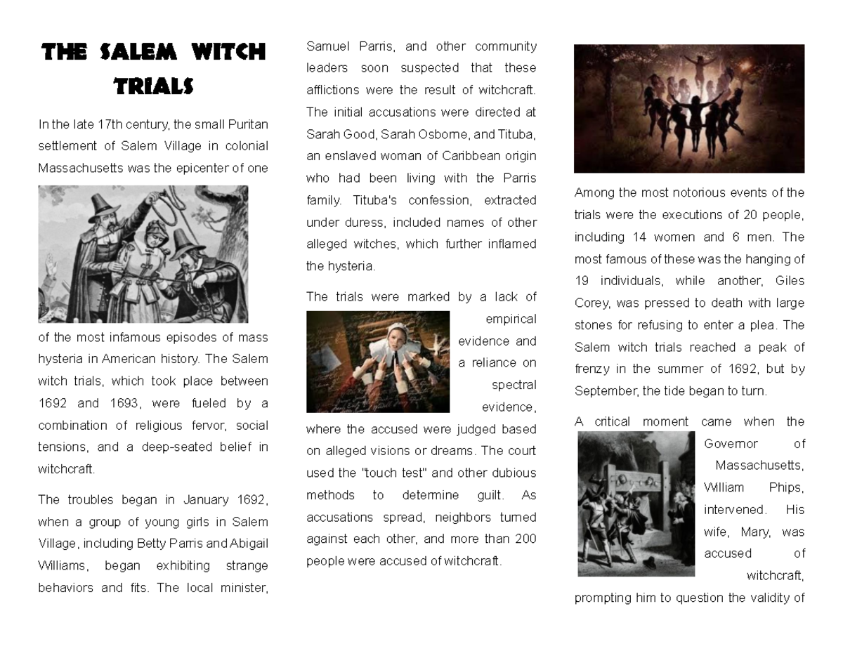 Cronica - The Salem Witch Trials In the late 17th century, the small ...