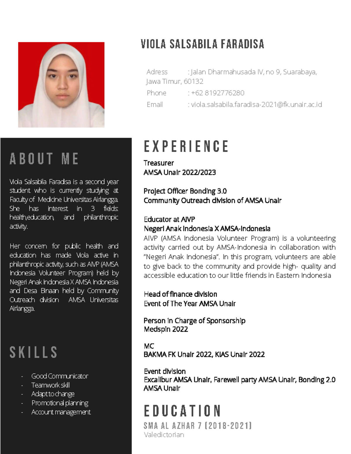 012111133046 Viola Salsabila Faradisa CV.fix - viola salsabila - VIOLA SALSABILA FARADISA Adress ...