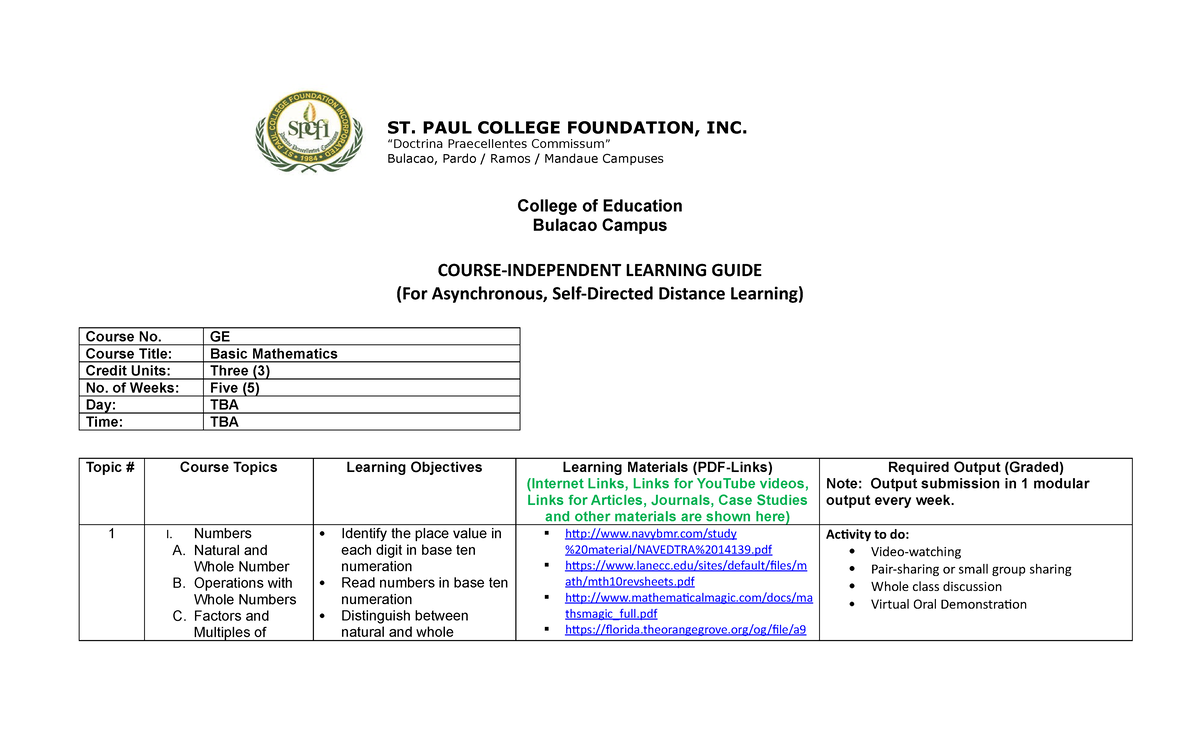 ILG for Basic Math - This is a tool for educators for them to be guided ...