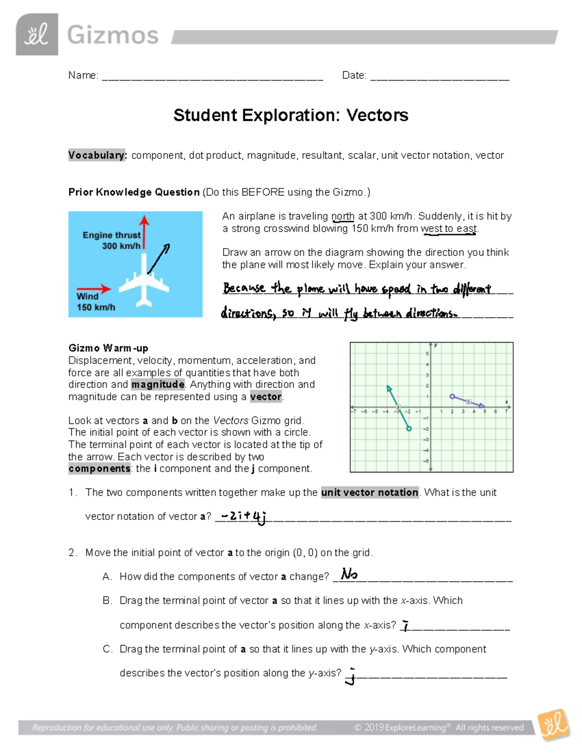 Vectors SE - Gizmos online lab assignment - Name ...